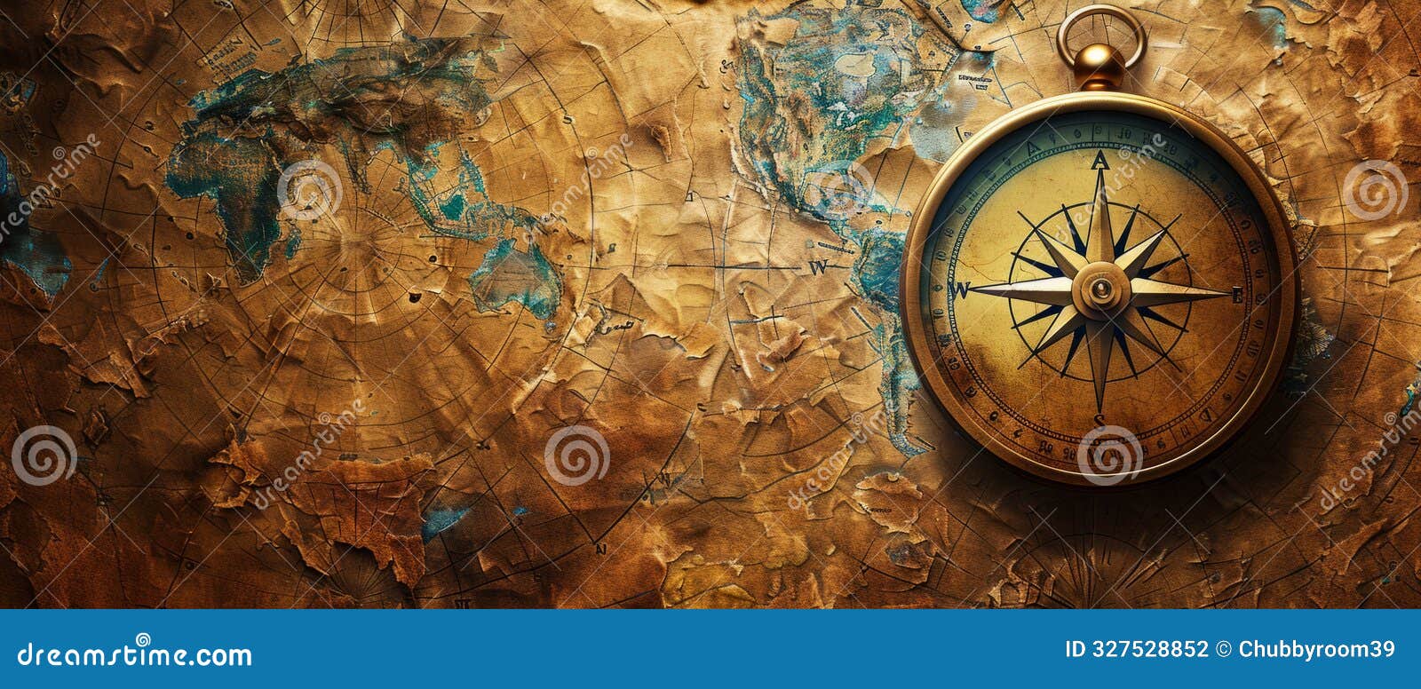 An Illustration of an Ancient Compass on a Vintage World Map Banner ...
