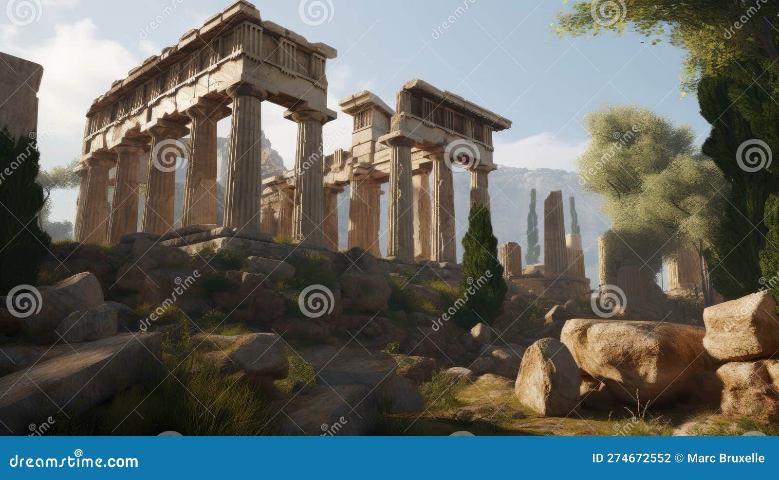 Illustration of an Ancient Greek Temple in Ruins - Generative AI Stock ...