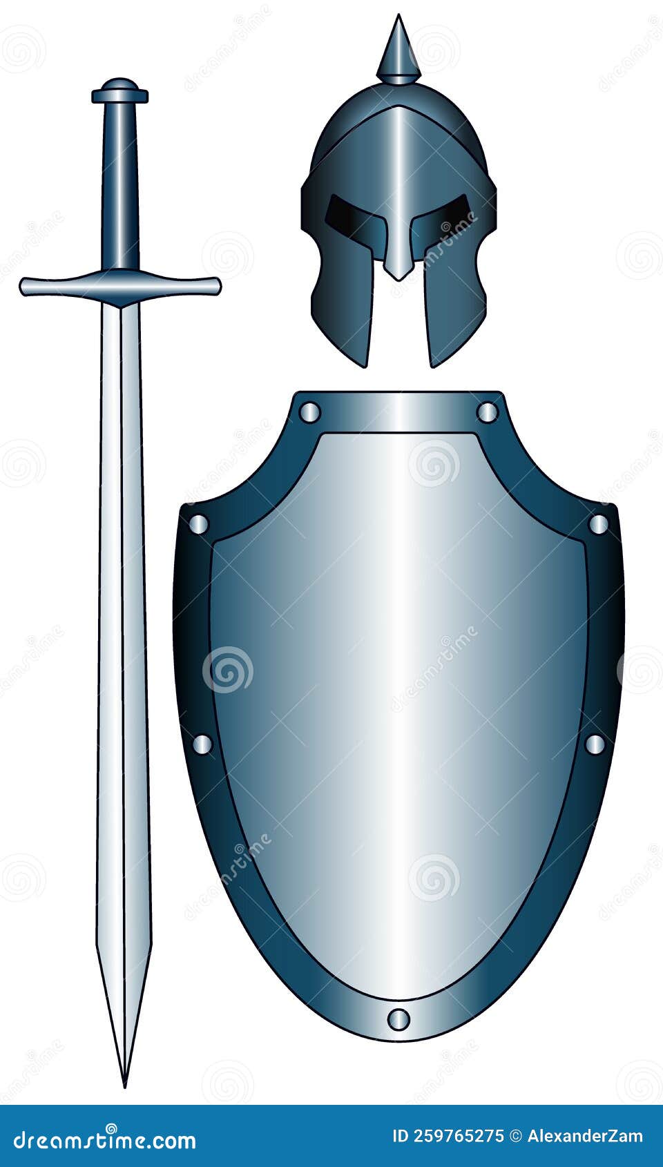 Helmet, sword, shield stock vector. Illustration of centurion - 259765275