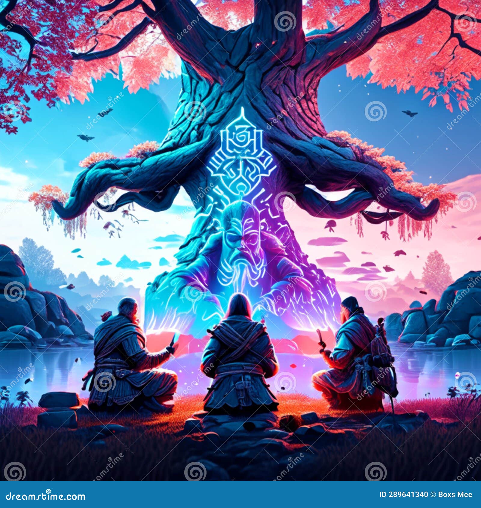Illustration of an Ancient Tree and a Monk in the Forest. Generative AI ...