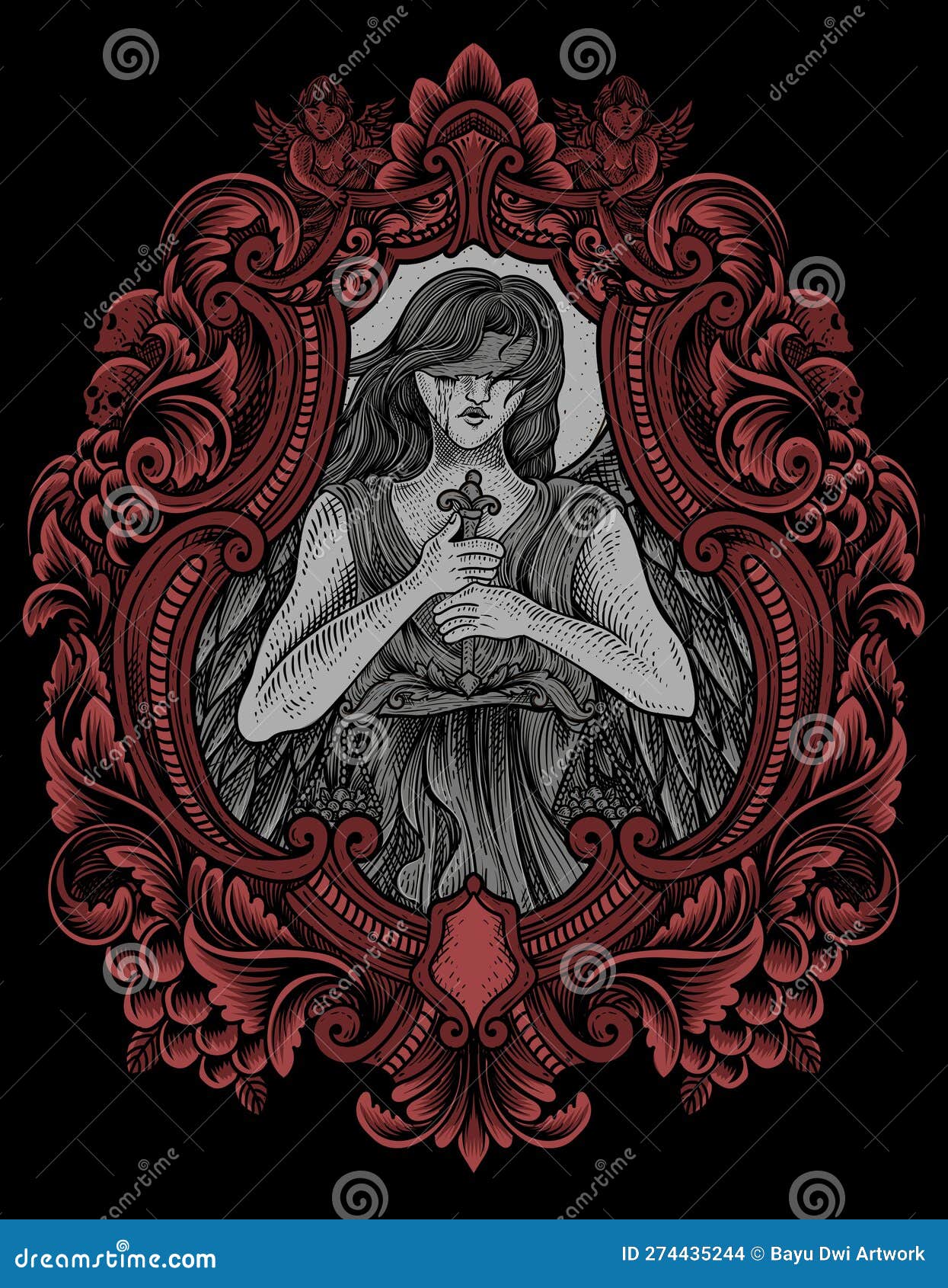 Illustration Angel Justice with Engraving Ornament Style Stock Vector ...