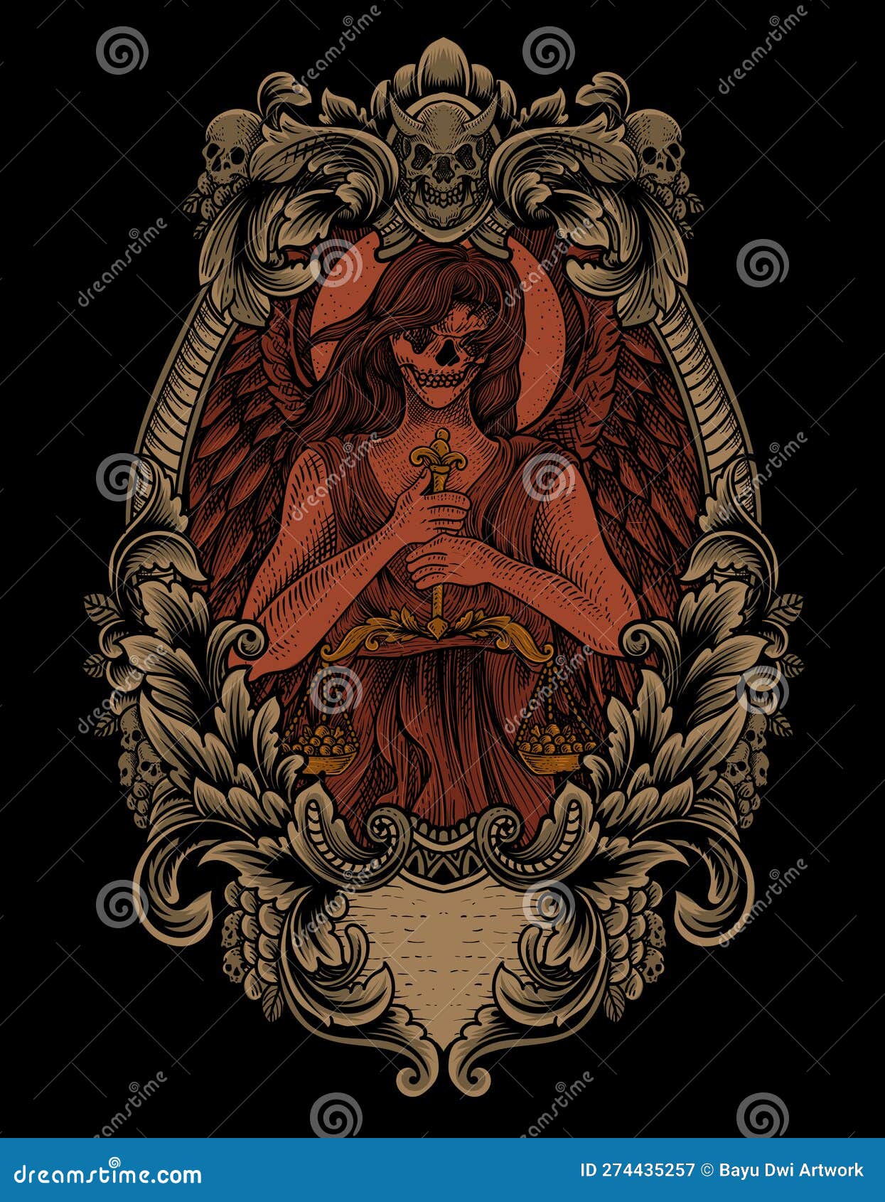 Illustration Angel Justice with Engraving Ornament Style Stock Vector ...