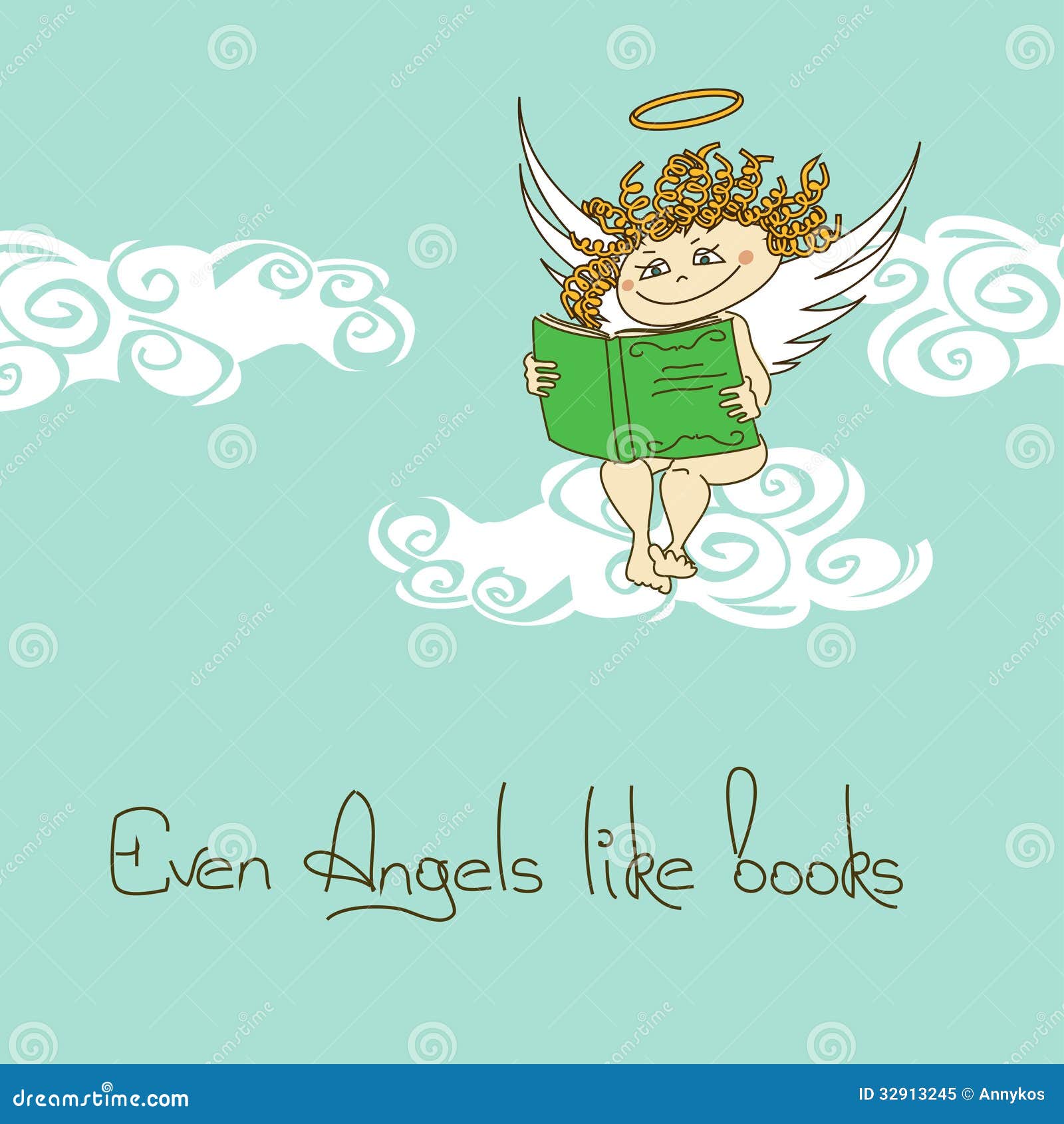 Illustration with Angel Reading a Book Stock Vector - Illustration of ...