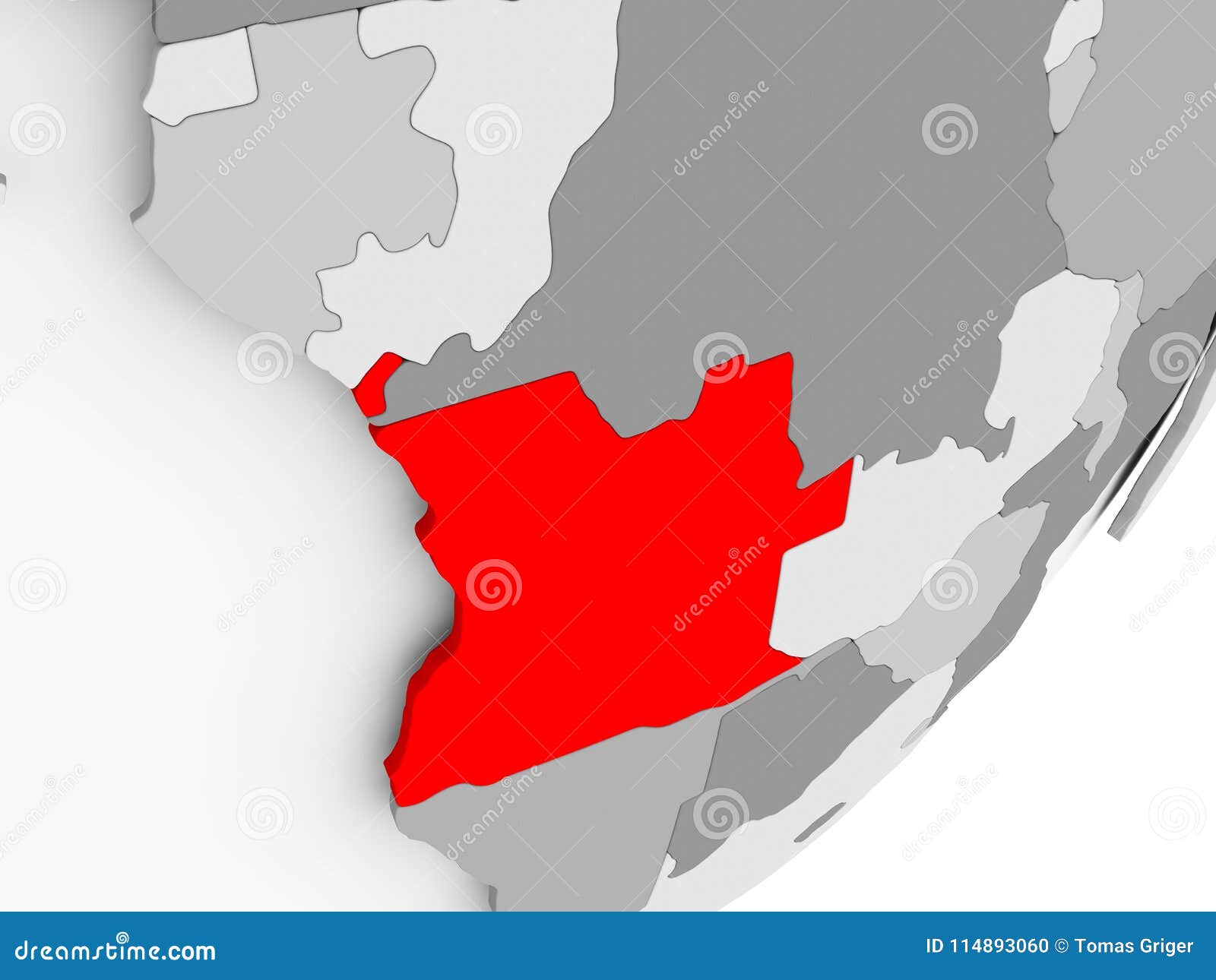 Angola in red on grey map stock illustration. Illustration of political ...