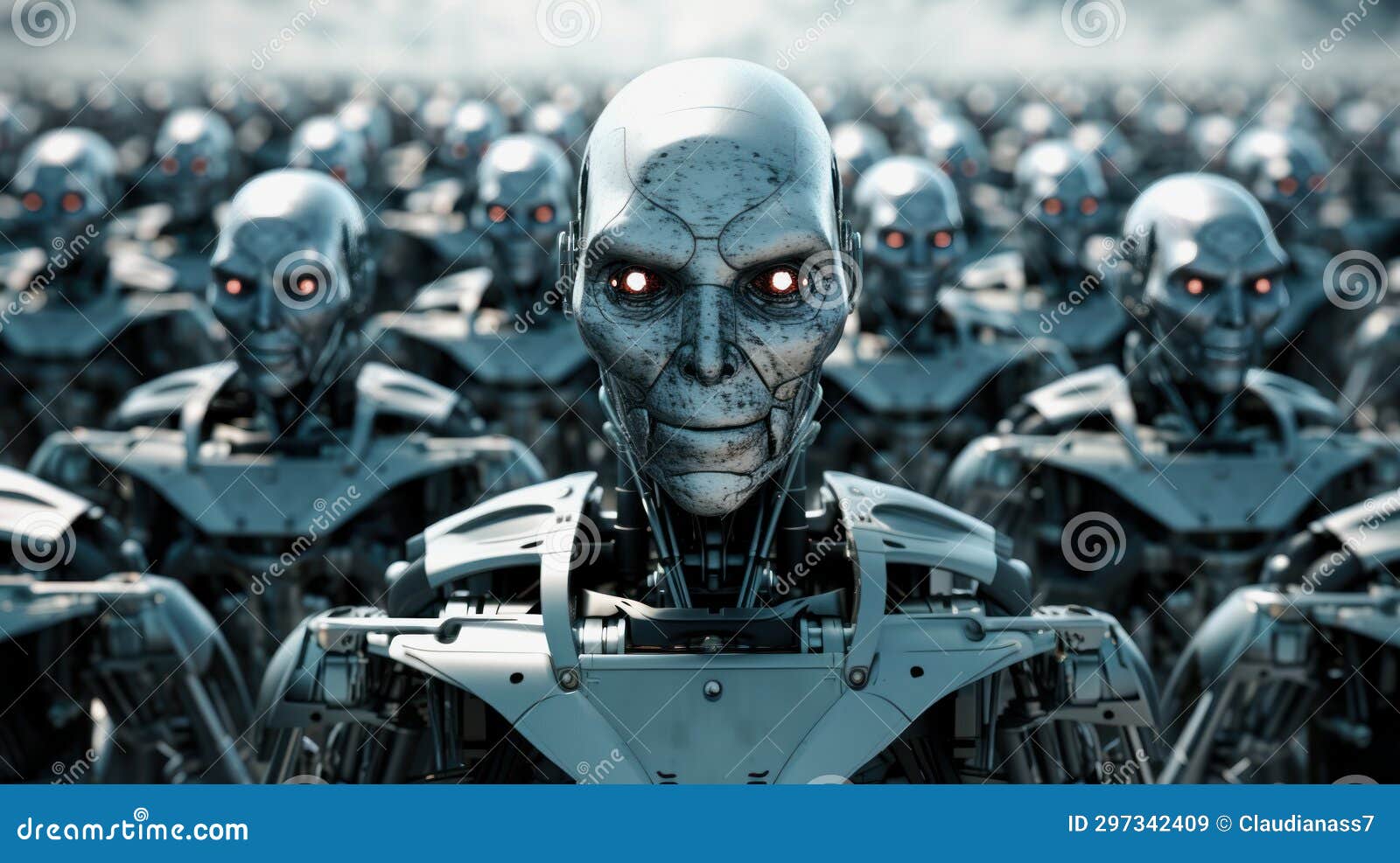 Illustration of an Angry Looking Robot Army, All Look the Same Stock ...