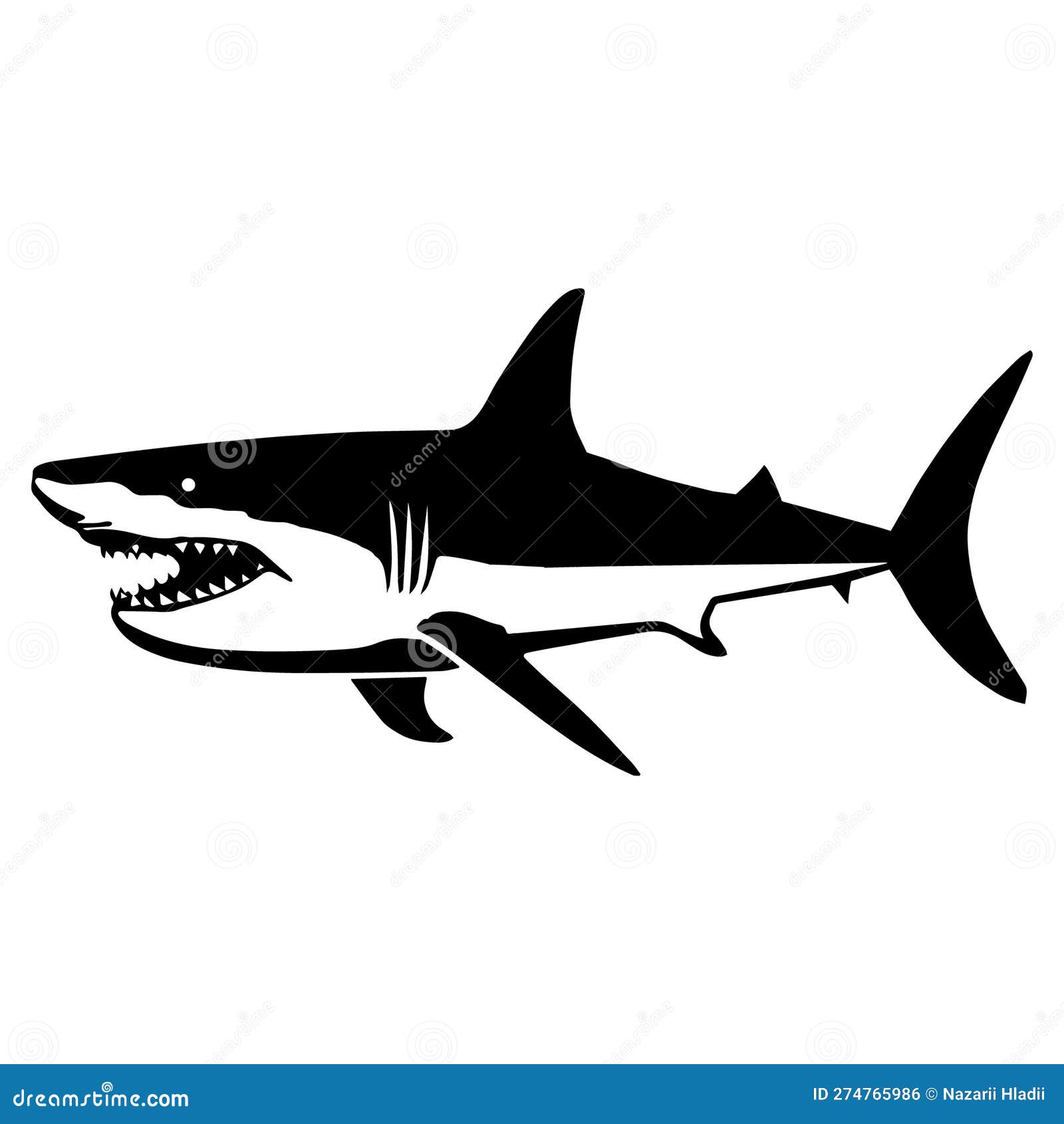 Illustration of Angry Shark in Drawing Stencil Style. Stock Vector ...