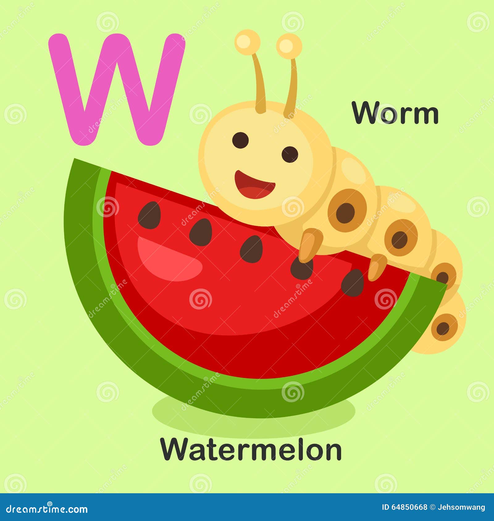 Letter W. Worm. Zoo Animal Alphabet. English Abc With Cute Cartoon ...