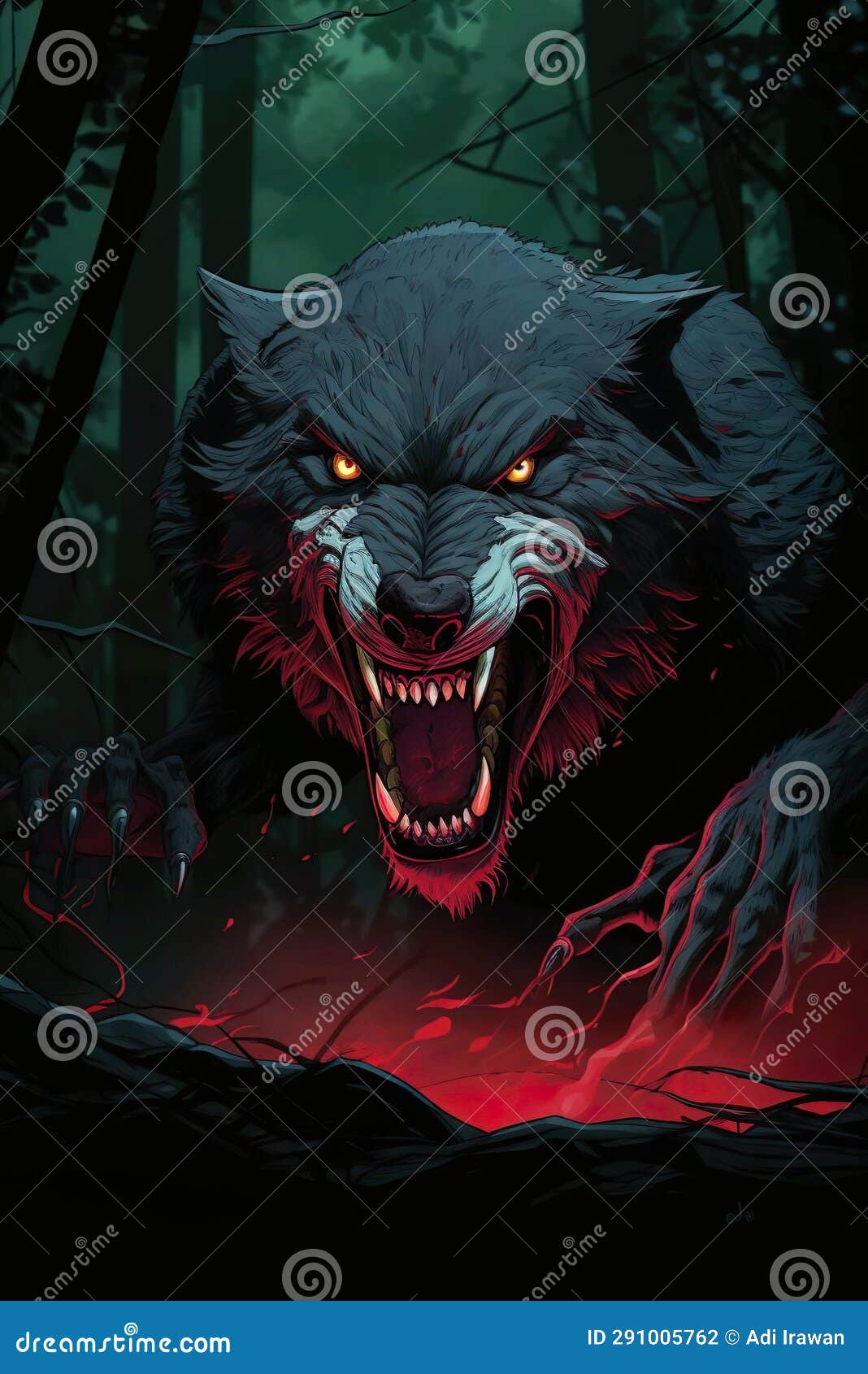 Illustration of Animated Monsters Wolf in the Forest with Dark Scene ...