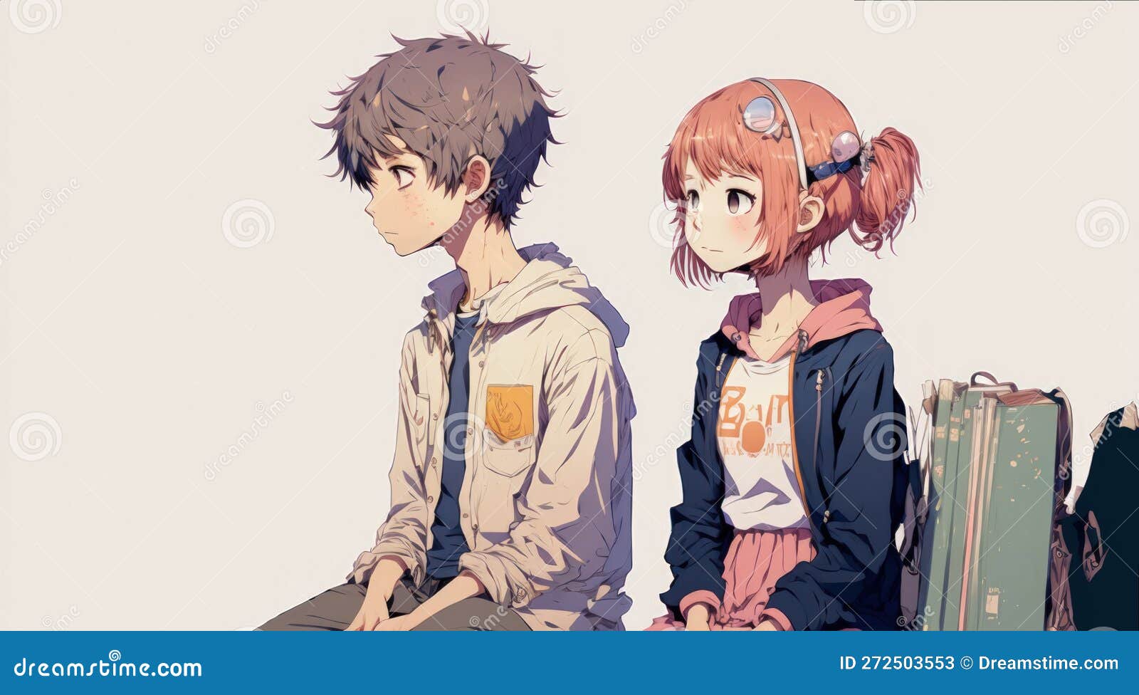 Illustration of an Anime Girl and Boy Sitting Close To One Another ...