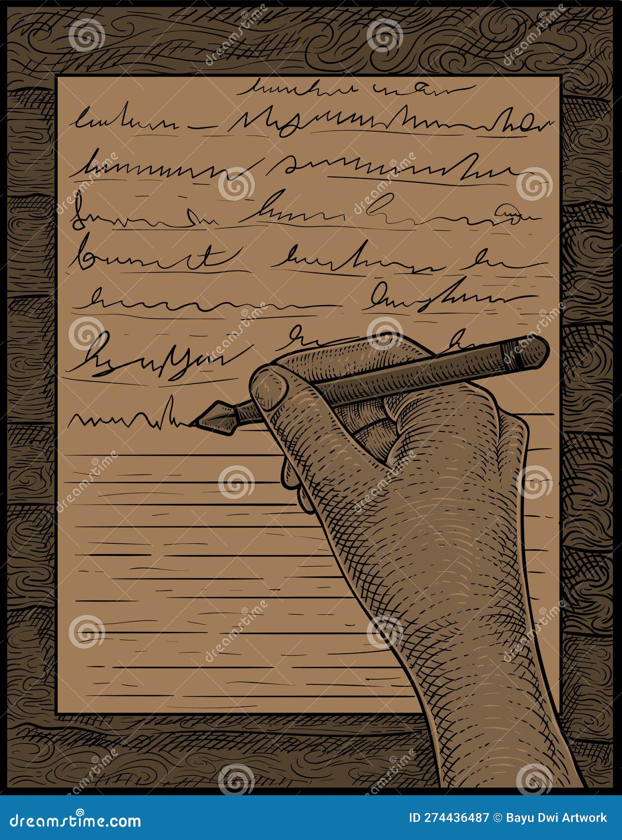 Illustration Antique Hand Writing with Engraving Style Stock Vector ...