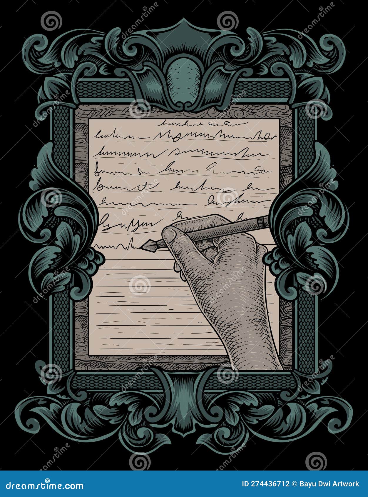 Illustration Antique Hand Writing with Engraving Style Stock Vector ...