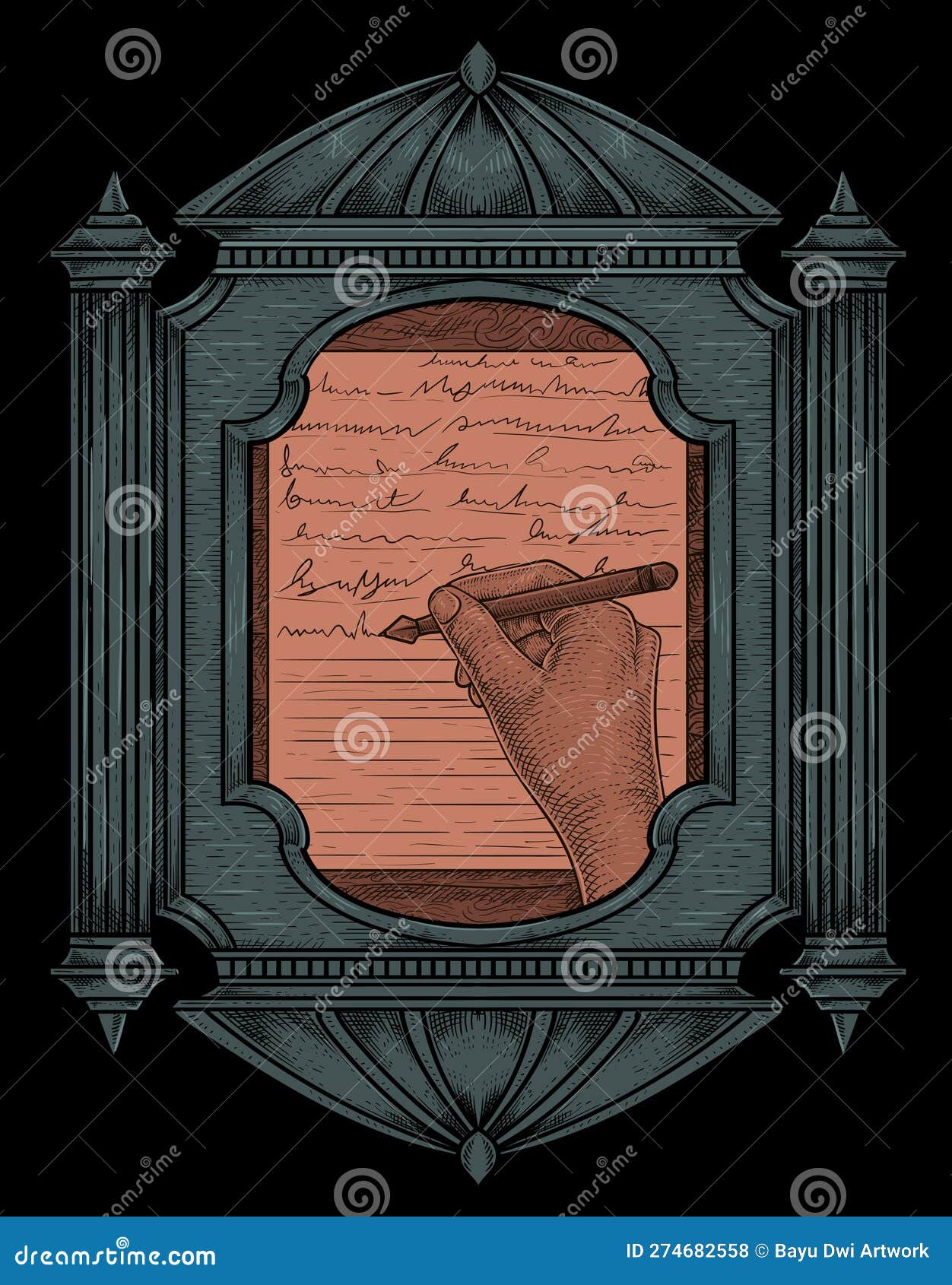 Illustration Antique Hand Writing with Engraving Style Stock Vector ...