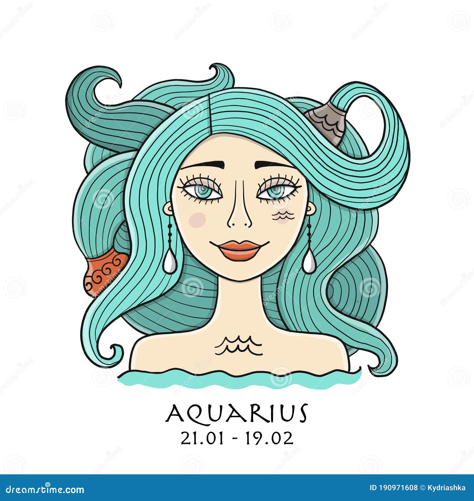 Illustration Of Aquarius Zodiac Sign Element Of Air Beautiful Girl