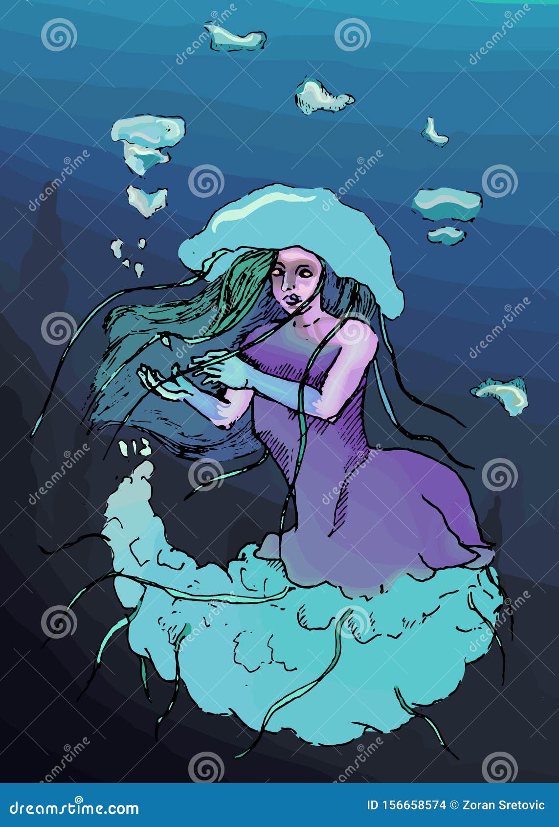 Illustration Aquatic Creatures. the Birth of Aquatic Beings Stock ...