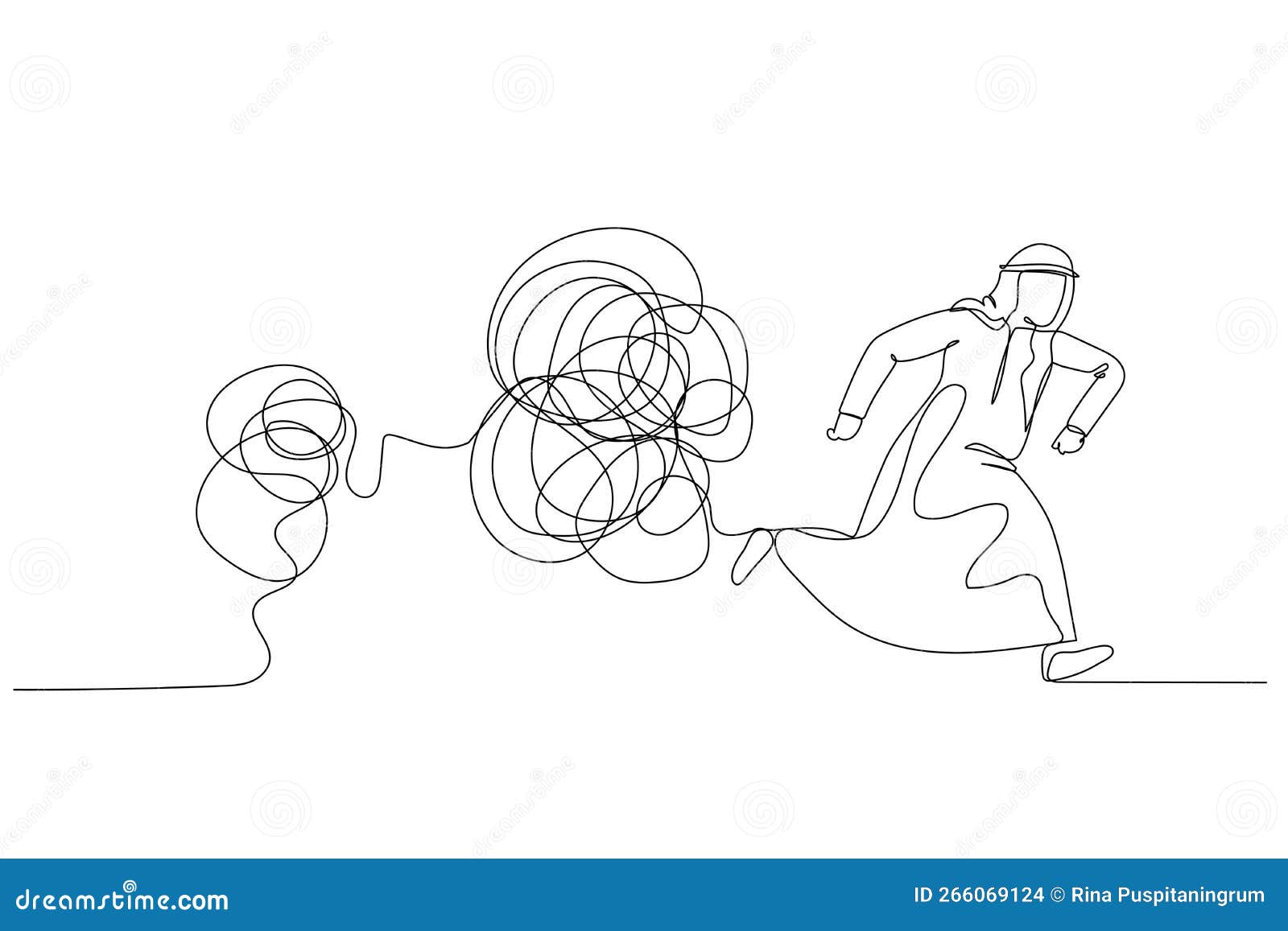 Illustration of Arab Man Running Away from Tangled Line Ball Concept of ...
