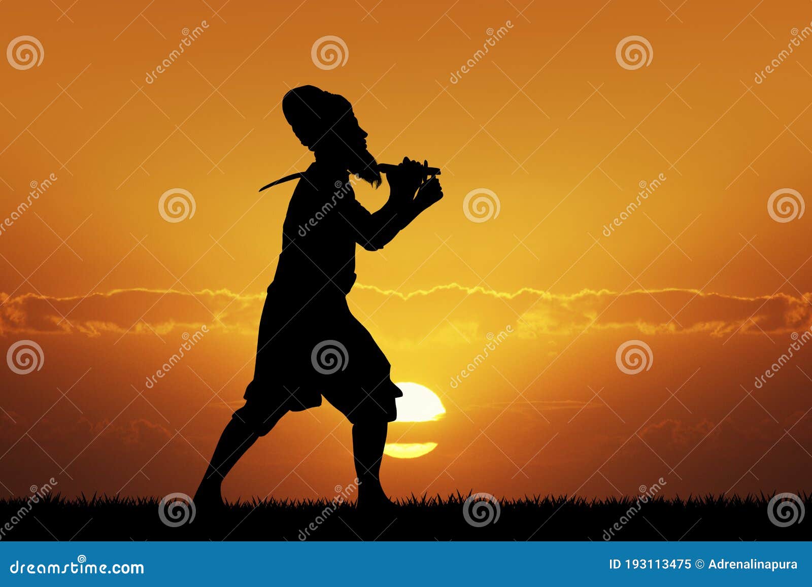 Arab Man with Scimitar at Sunset Stock Illustration - Illustration of ...