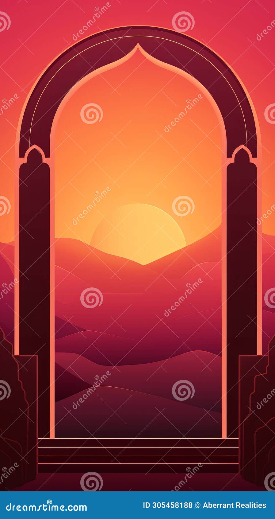 An Illustration of an Arch with a Sunset in the Background Stock ...