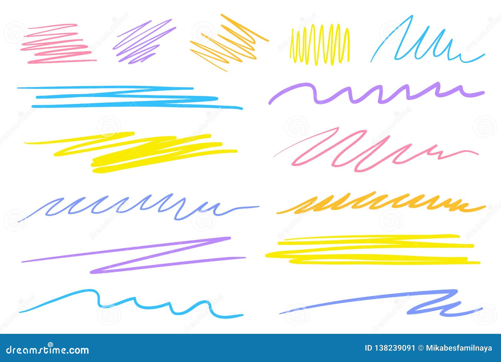 Set Of Blue Underlines Isolated On White Background. Drawn By Hand ...