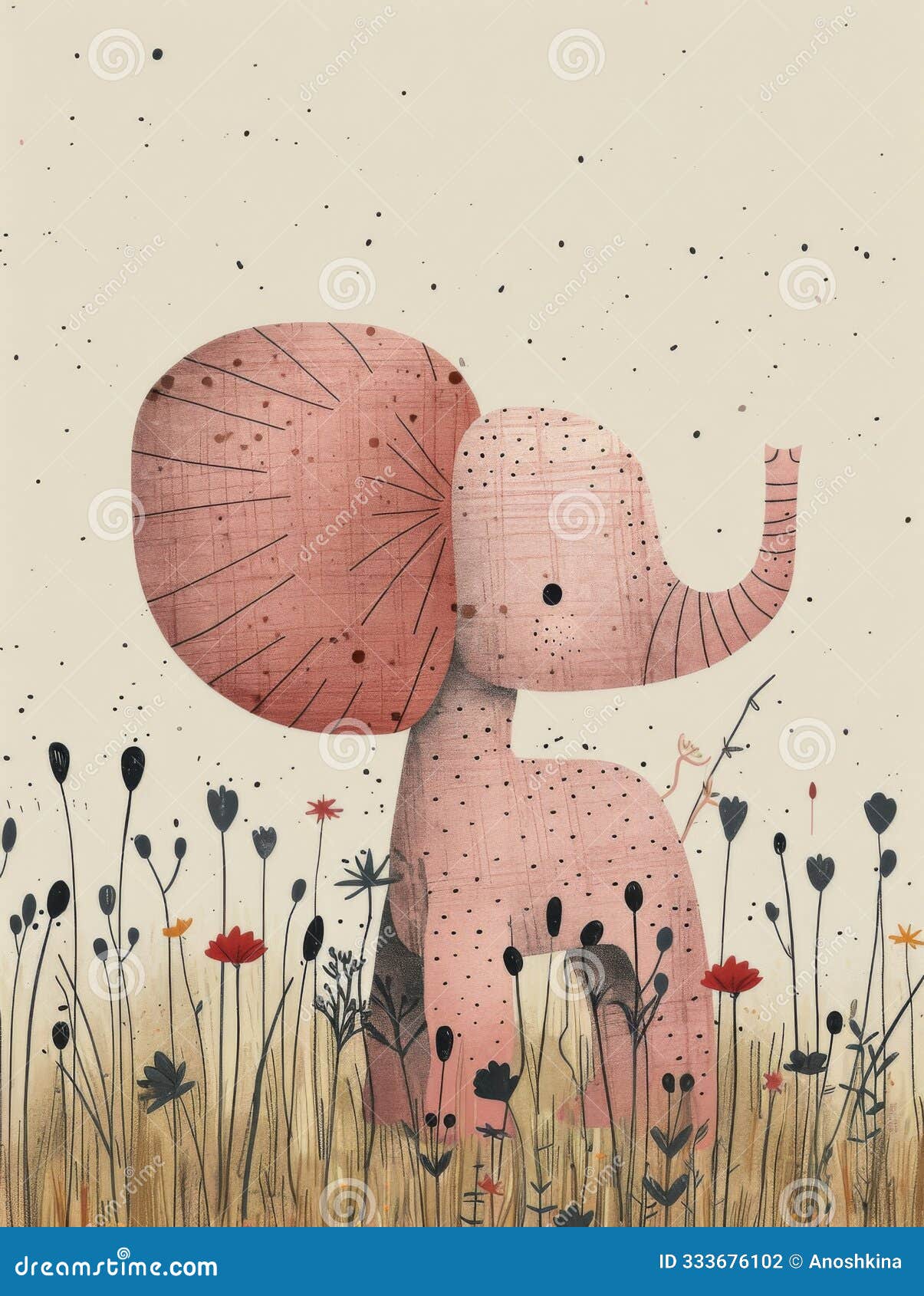 Sweet elephant in bloom stock illustration. Illustration of adorable ...