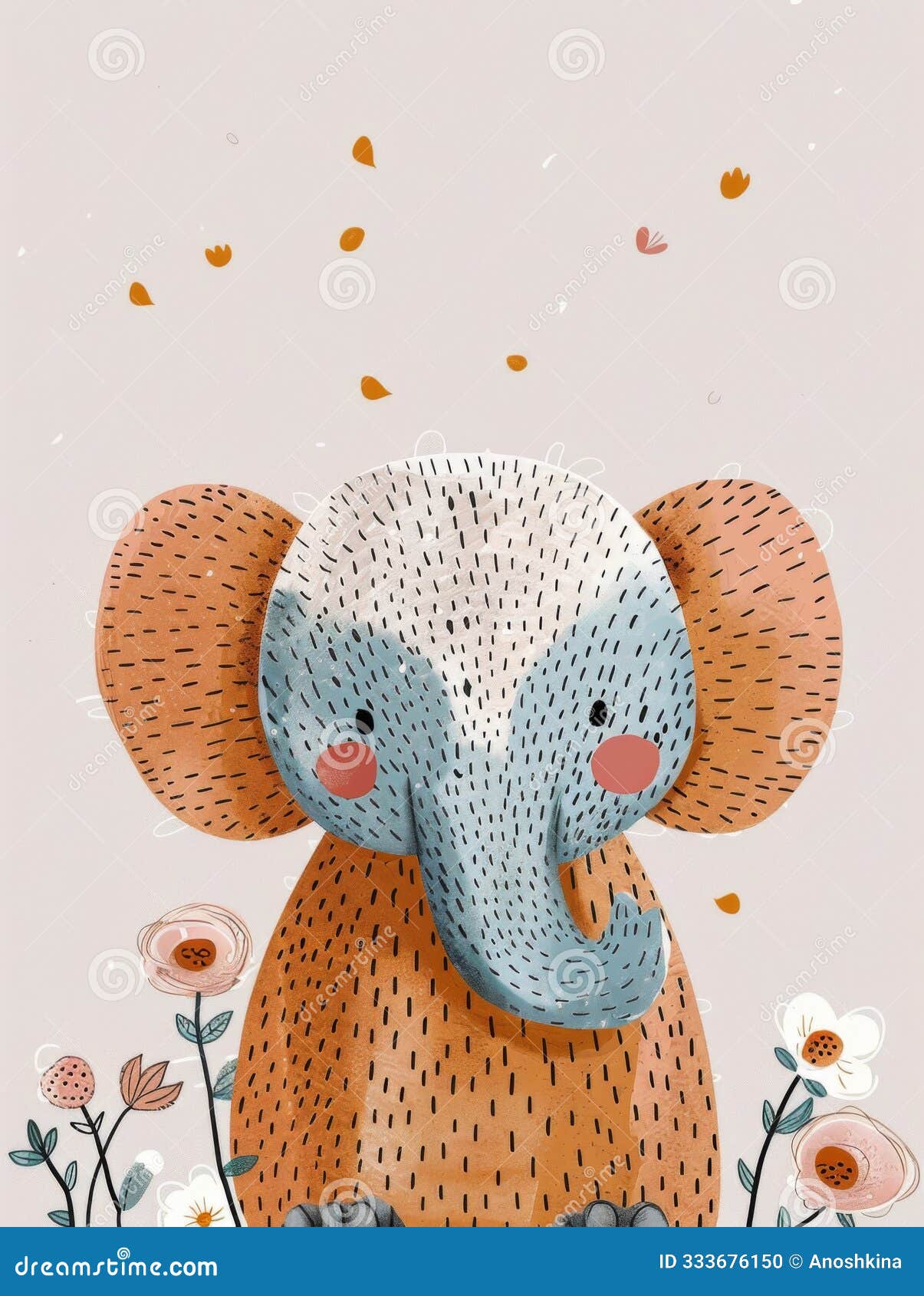 Sweet elephant in bloom stock illustration. Illustration of joyful ...