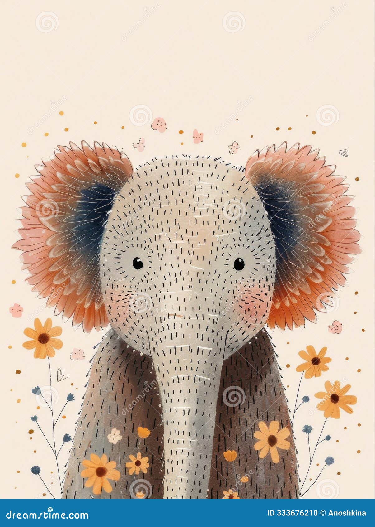 Sweet elephant in bloom stock illustration. Illustration of flowers ...