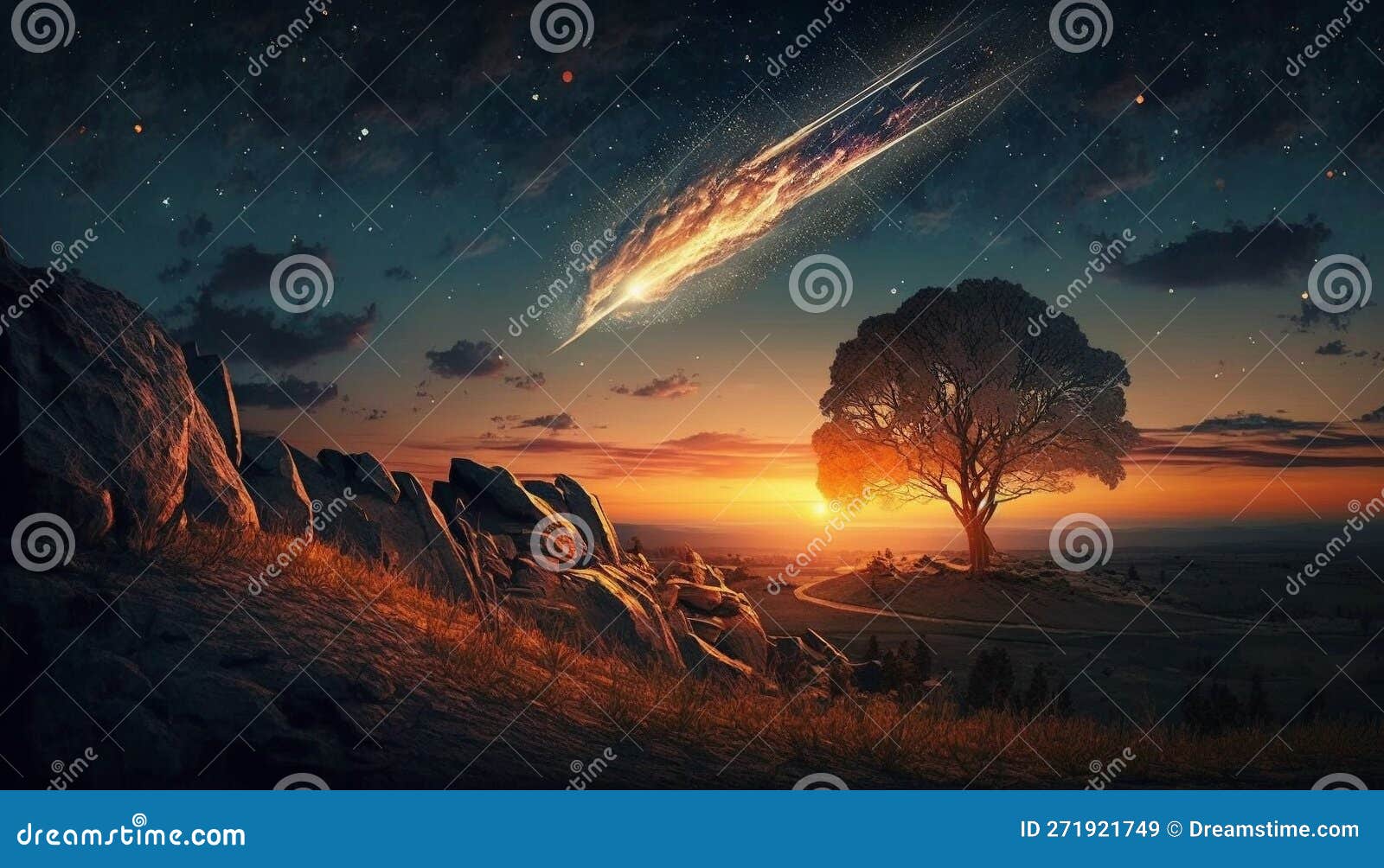 Fallen Meteor on the Golden Hour Stock Illustration - Illustration of ...