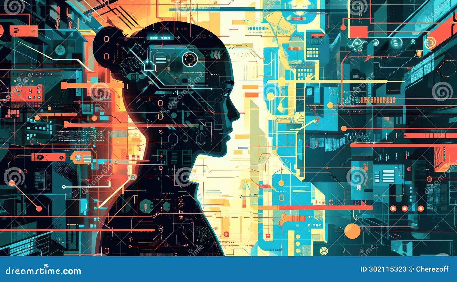 Illustration of Artificial Intelligence and Humans Stock Image - Image ...