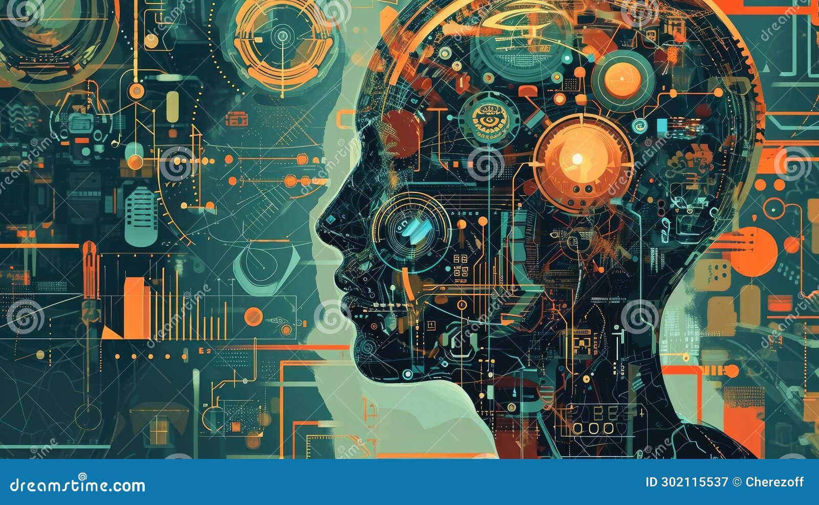 Illustration of Artificial Intelligence and Humans Stock Image - Image ...