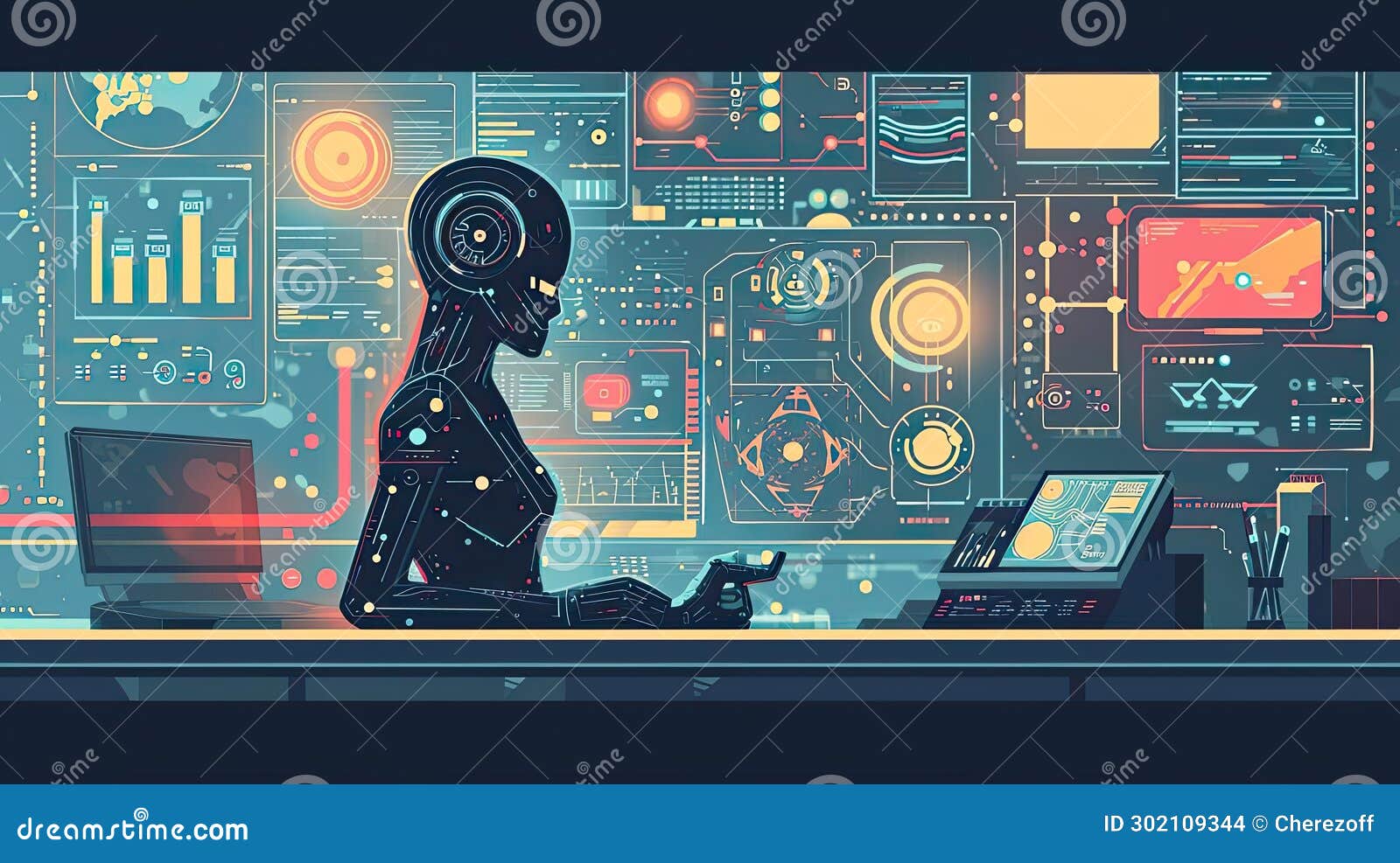 Illustration of Artificial Intelligence and Humans Stock Illustration ...