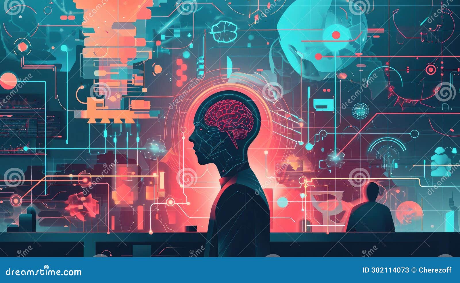 Illustration of Artificial Intelligence and Humans Stock Image - Image ...