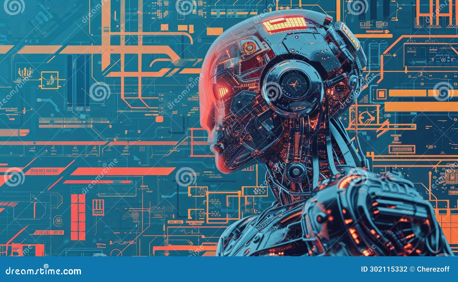 Illustration of Artificial Intelligence and Humans Stock Photo - Image ...