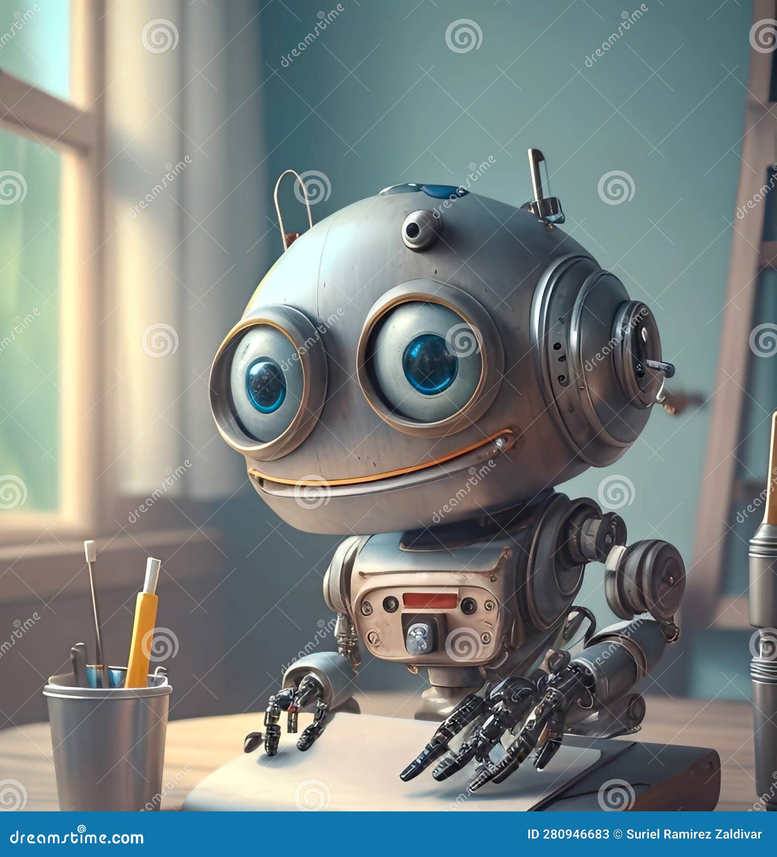 Illustration of Artificial Intelligence Small Cute Robot, Training ...