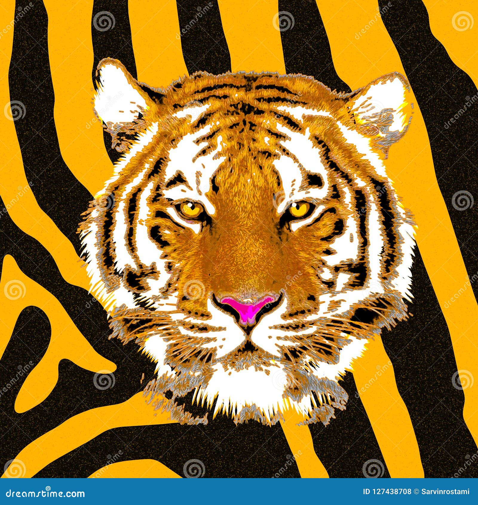 Illustration And Artwork Of A Tiger Head On Skin Texture Background ...
