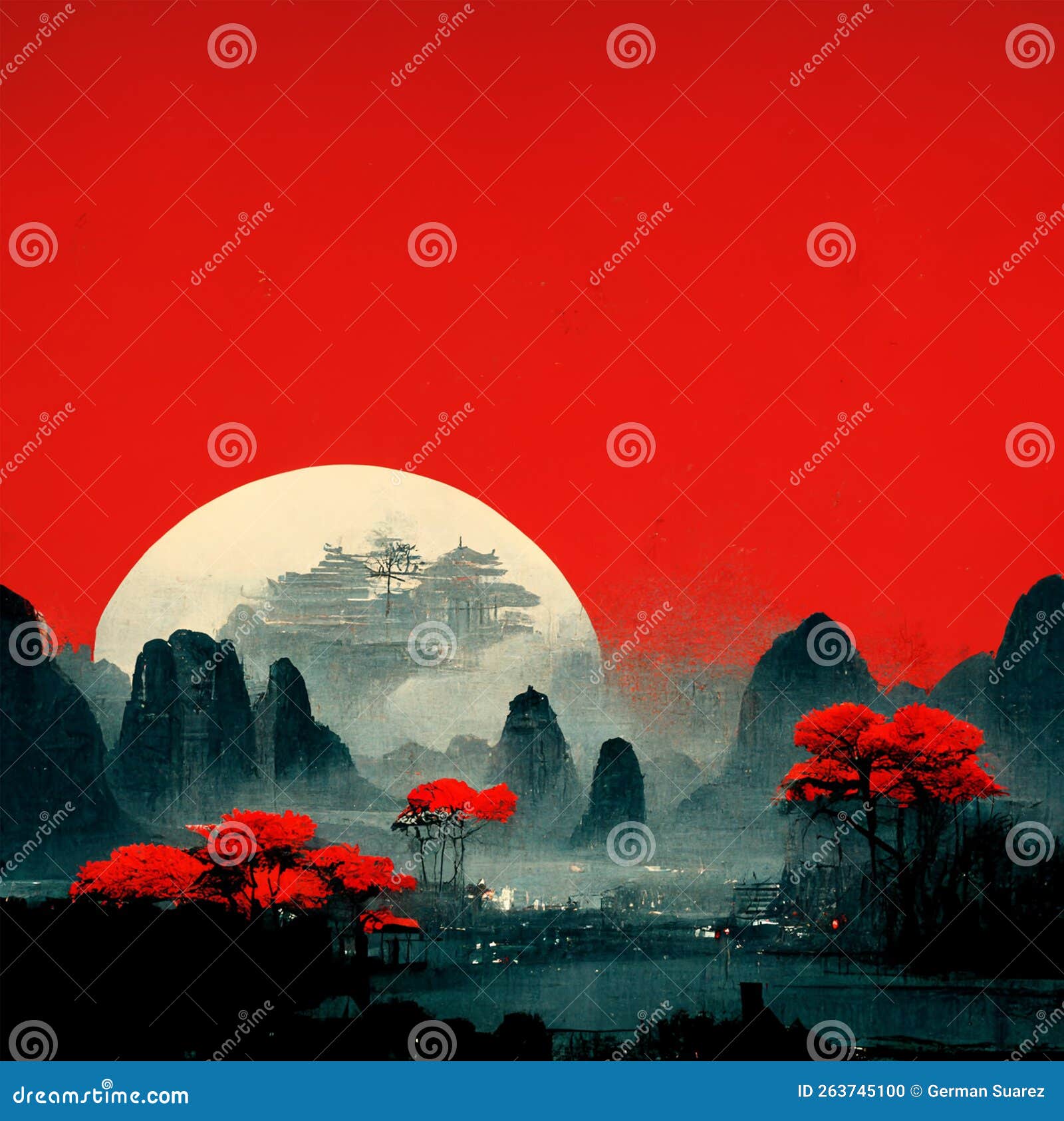 Illustration with Asian Concepts of China, Japan Stock Illustration ...
