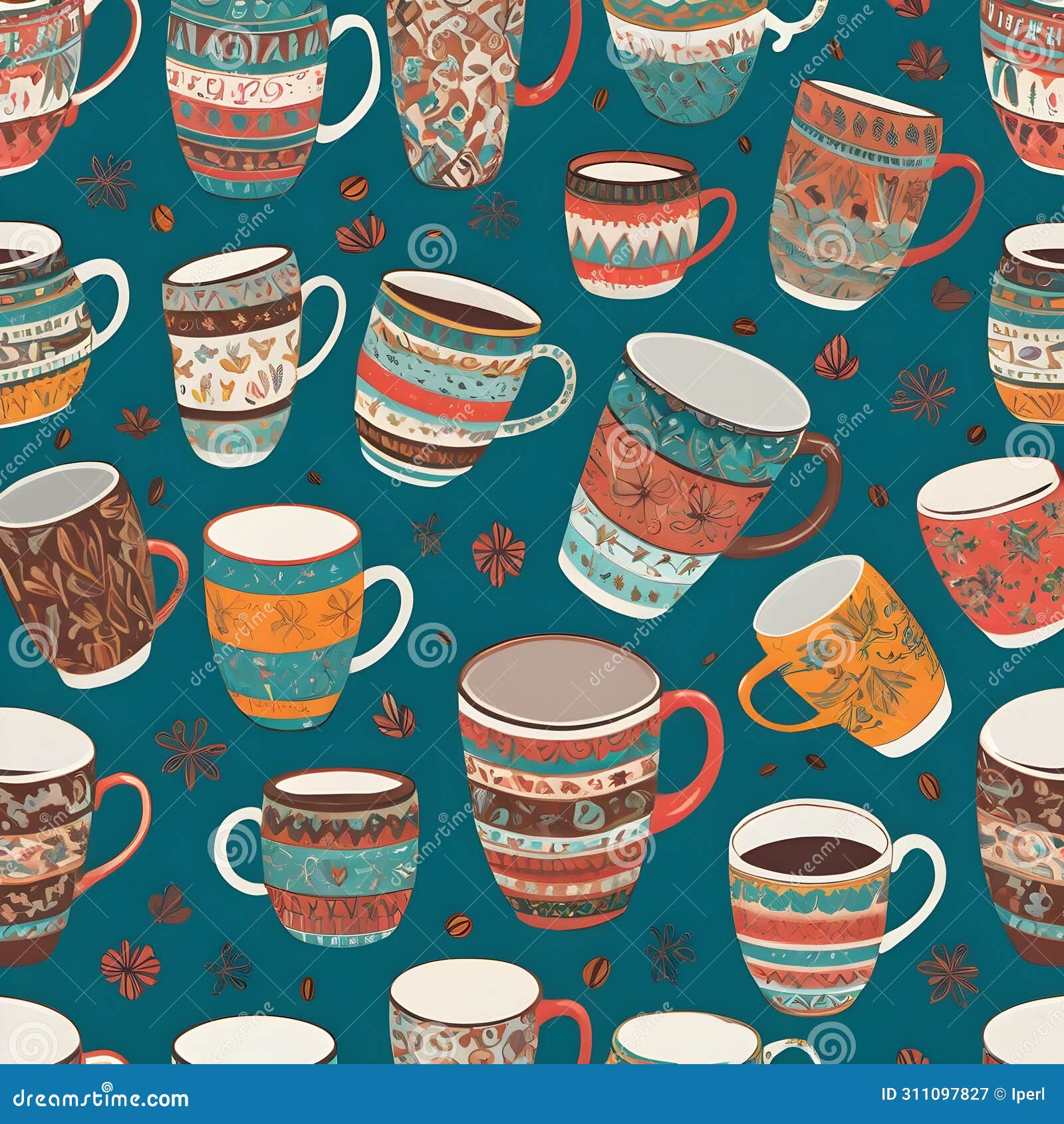 Assorted Colorful Coffee Mugs Pattern Stock Illustration - Illustration ...