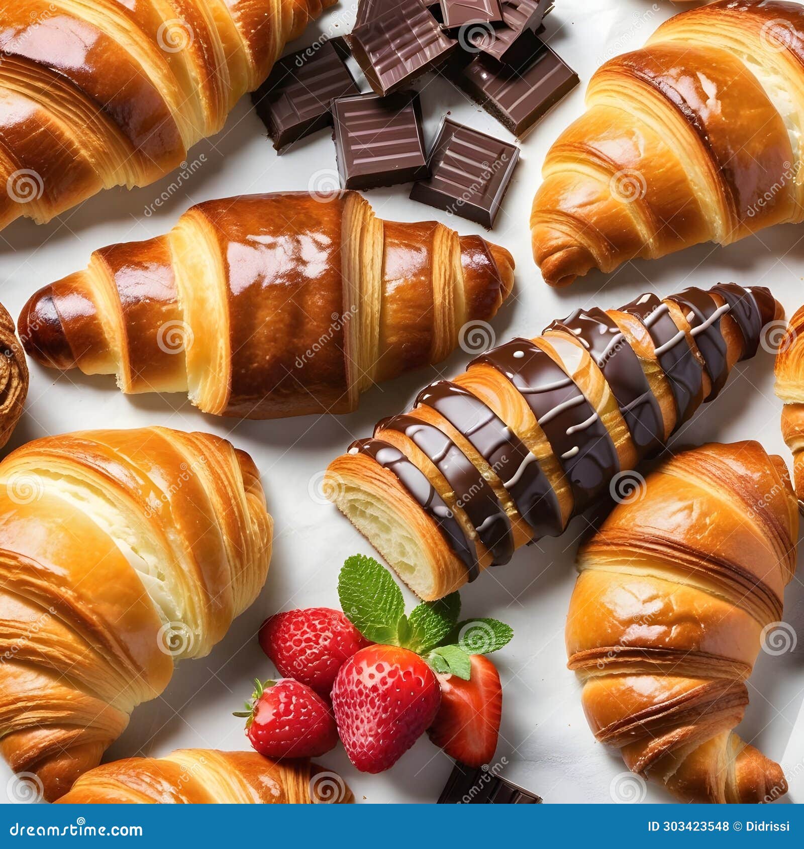 An Illustration of an Assorted of Pastry, Croissant, Chocolate Pastry ...