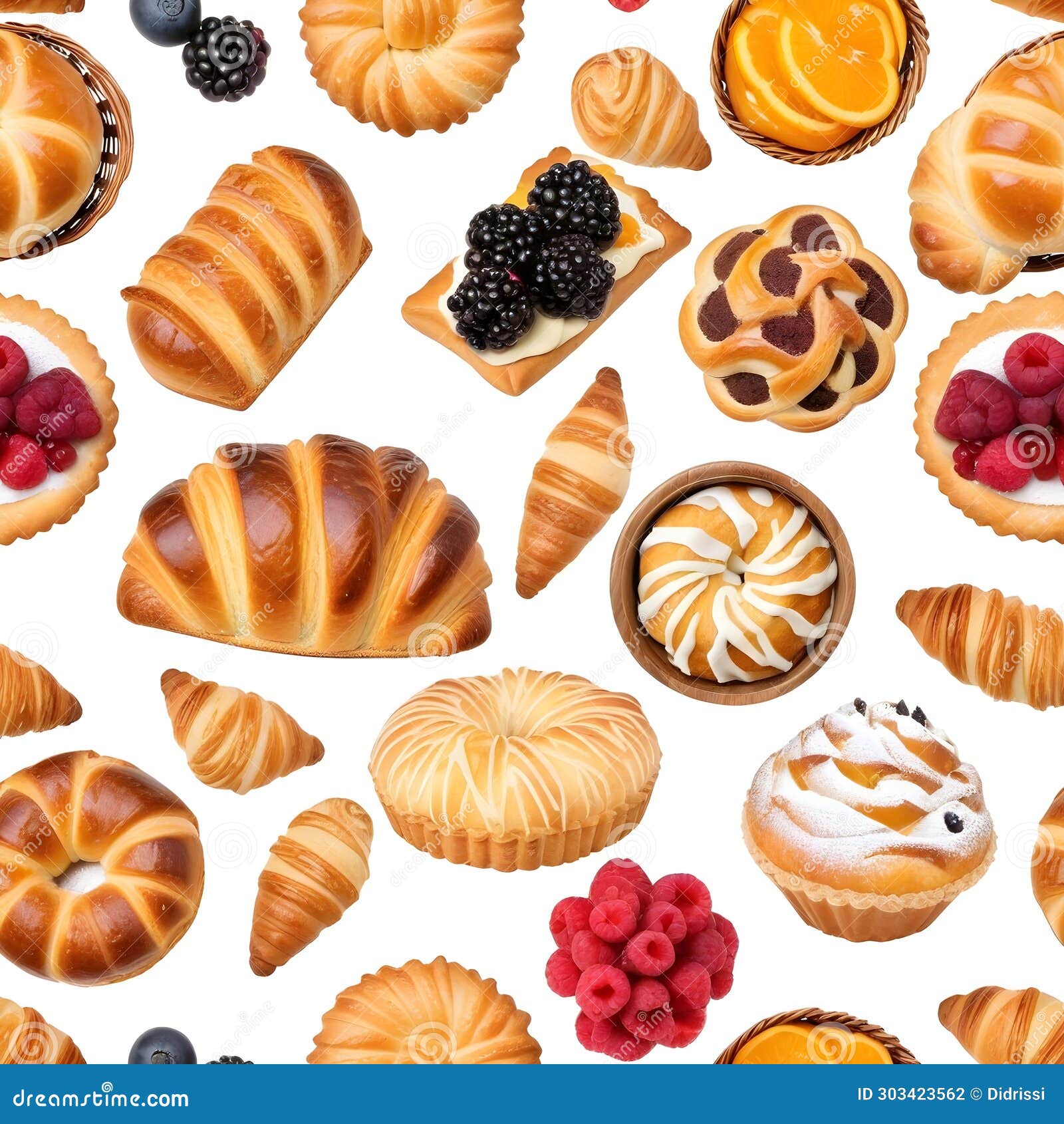 An Illustration of an Assortment of Fresh Pastries in Wicker Bowl ...