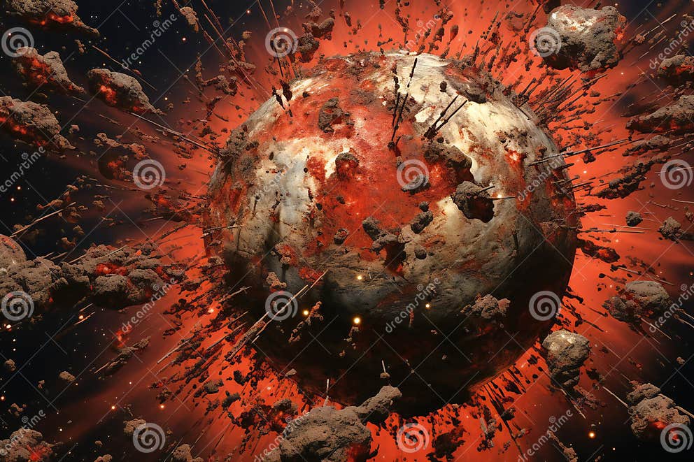 Illustration of an Asteroid Explosion in Space with Stars and Smoke ...