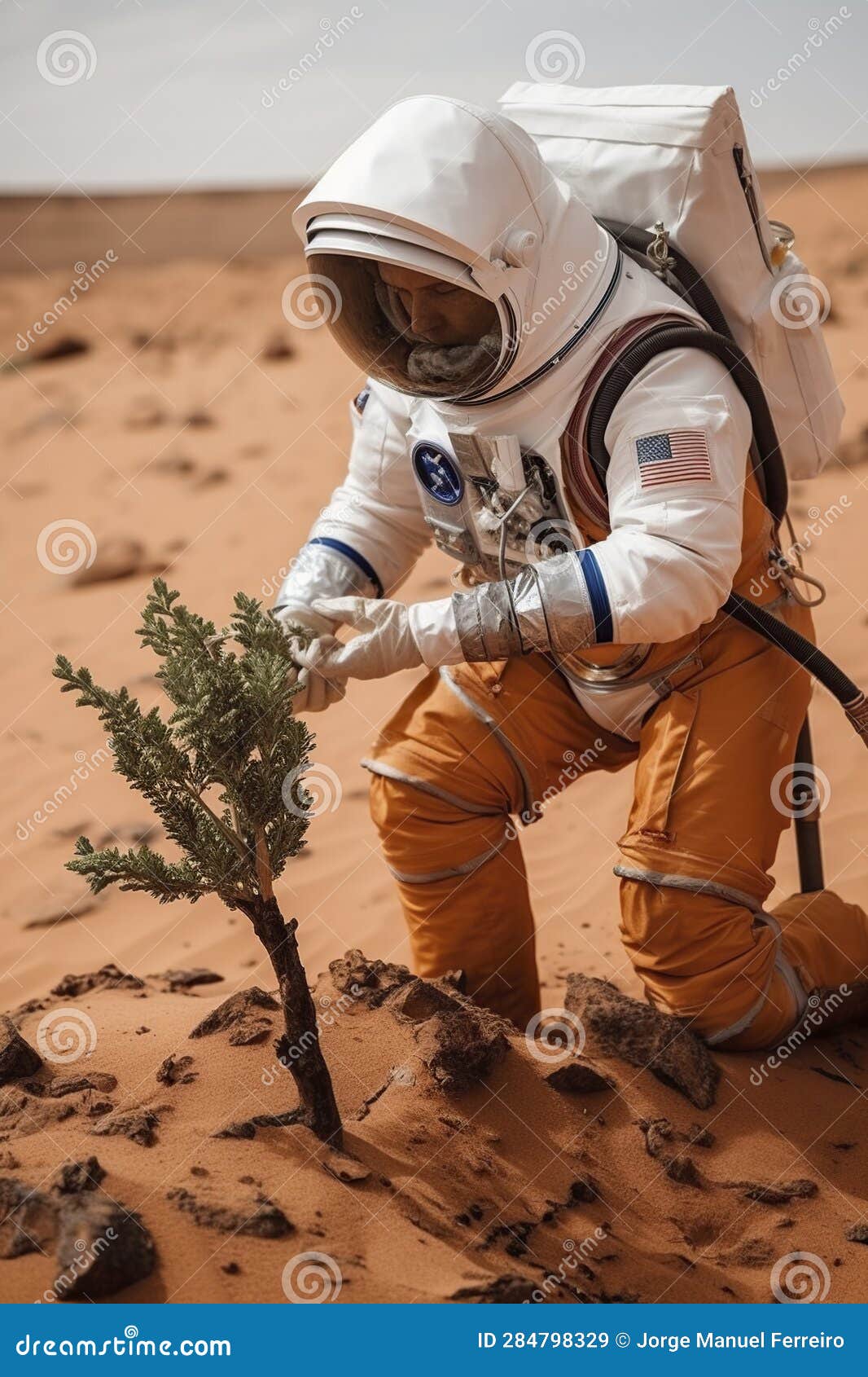 Illustration, the Astronaut Plants a Tree on the Planet Mars, Ai ...