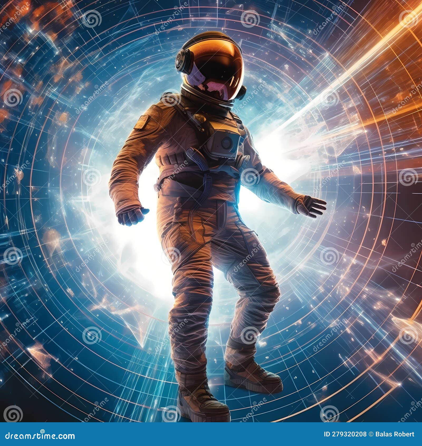 Illustration of an Astronaut in Space Looking at Data Floating Around ...