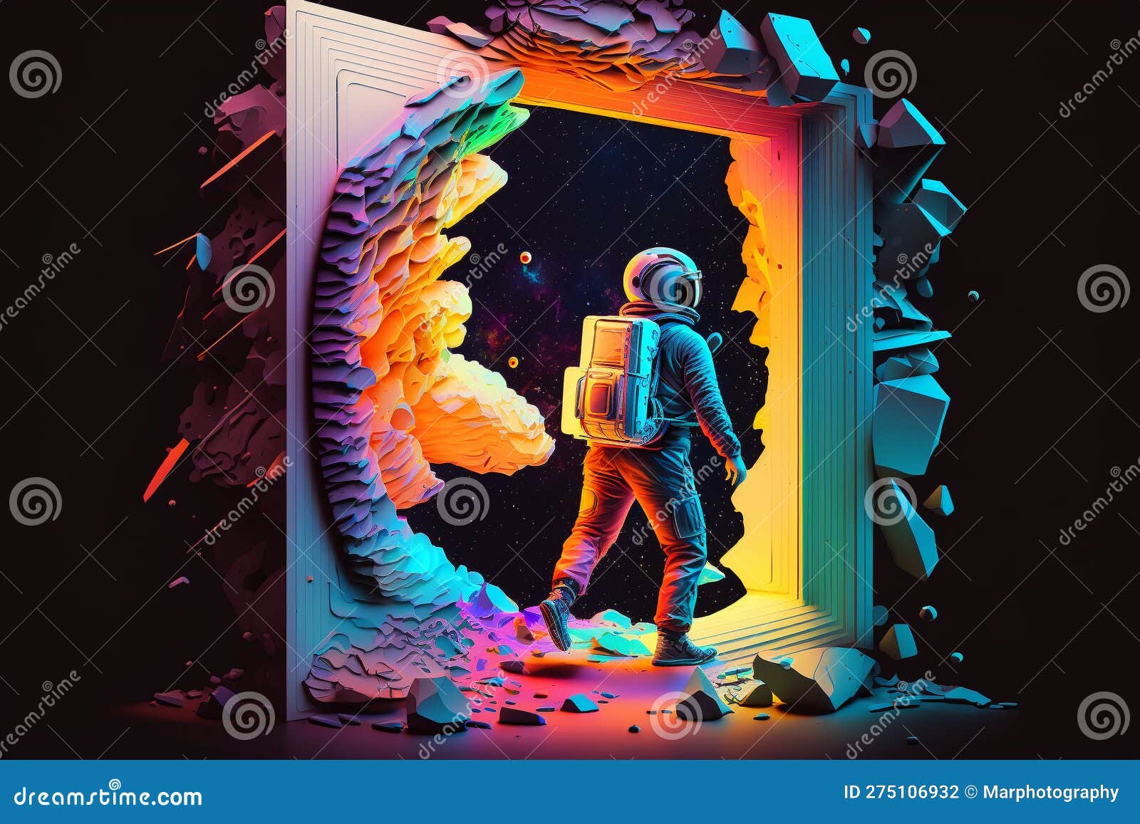 Illustration of an Astronaut in Spacesuit Entering a Portal Stock Illustration - Illustration of ...