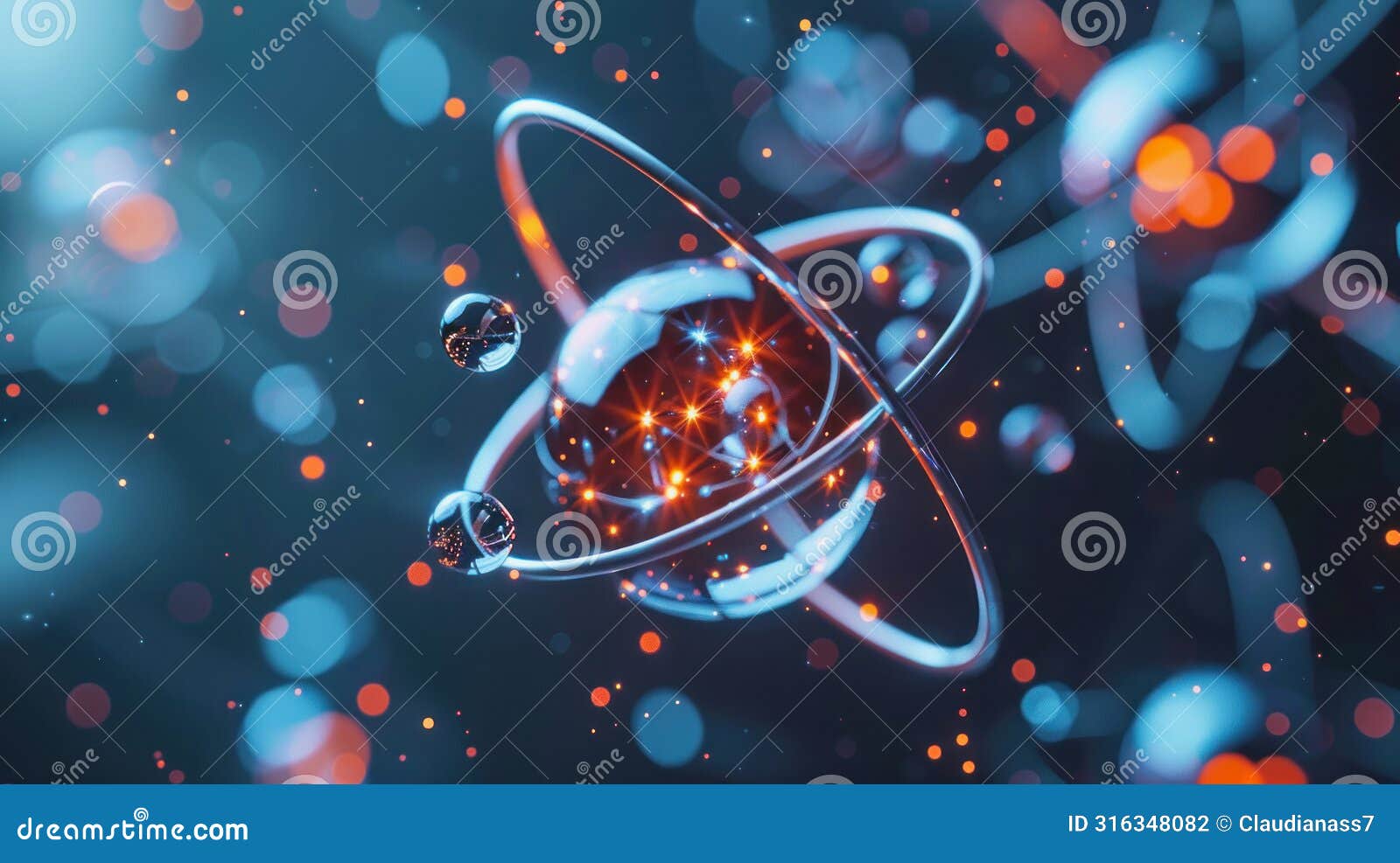 Illustration of an Atom Structure in Blue and Orange Color Stock Photo ...
