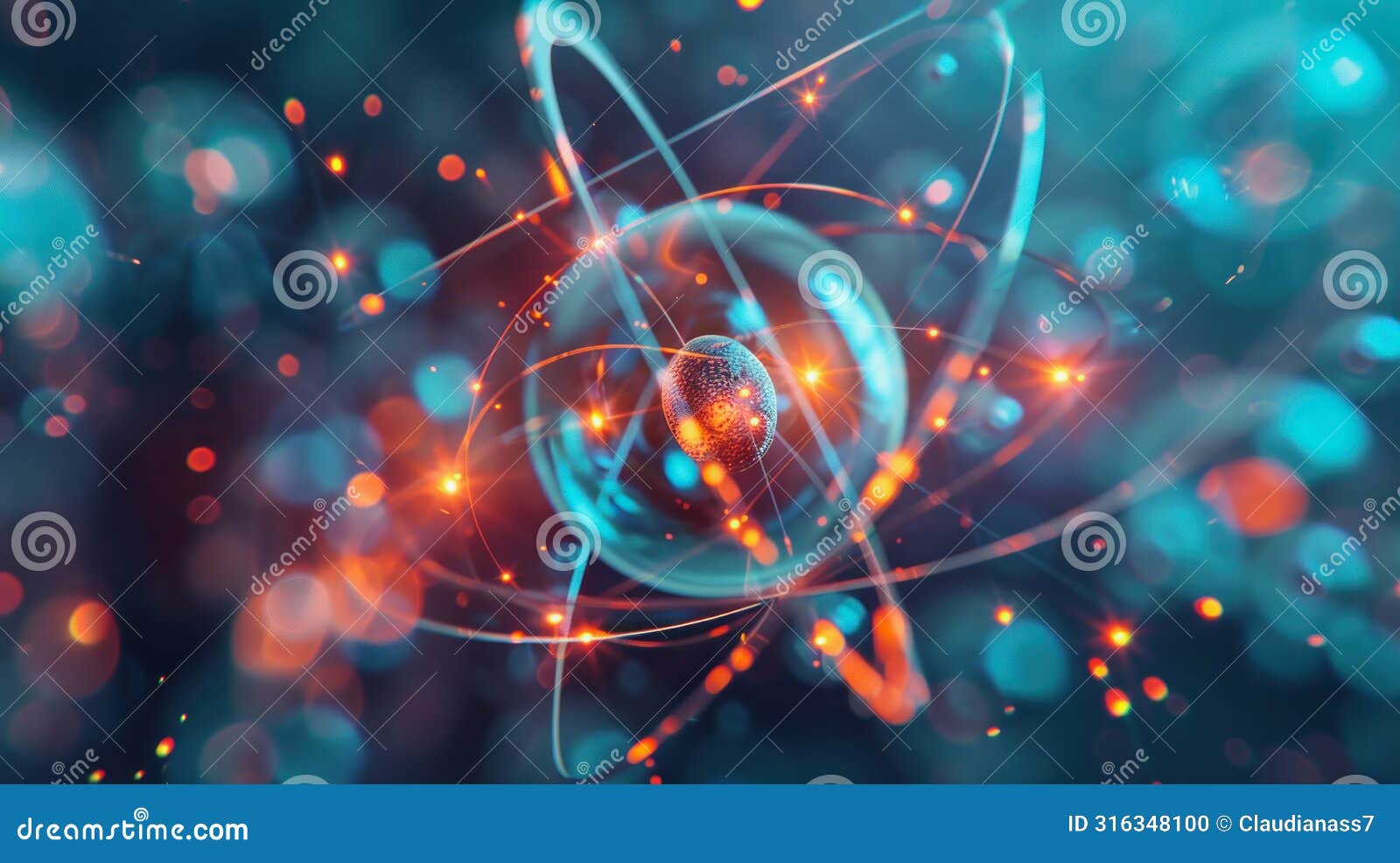 Illustration of an Atom Structure in Blue and Orange Color Stock Photo ...