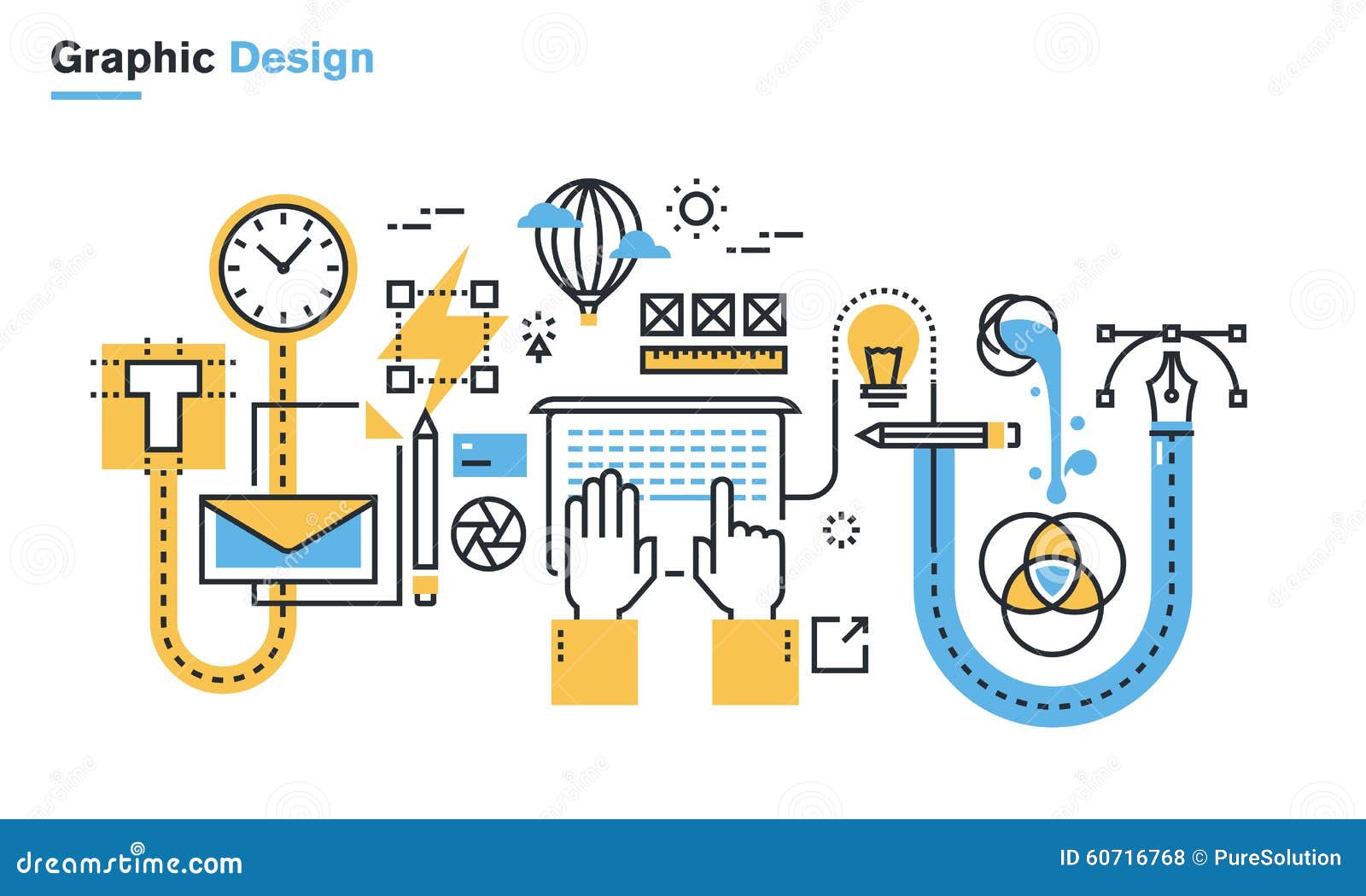 Illustration Au Trait Plat Du Processus De Conception Graphique ...