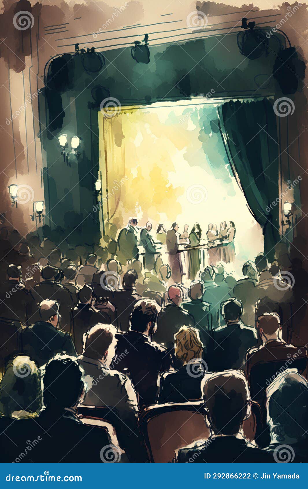 Illustration of Audience in Front of the Stage. Hand Drawn Sketch Stock ...
