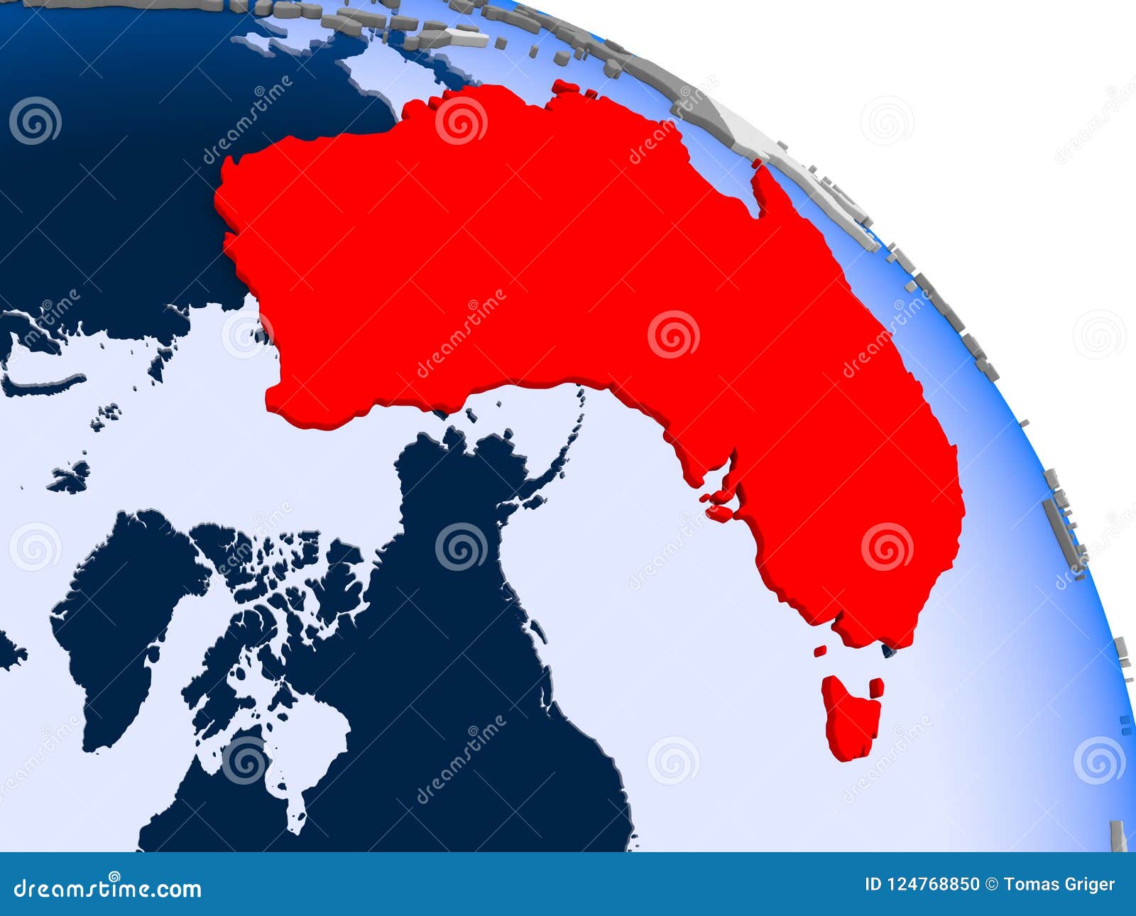 Australia in red on map stock illustration. Illustration of travel ...