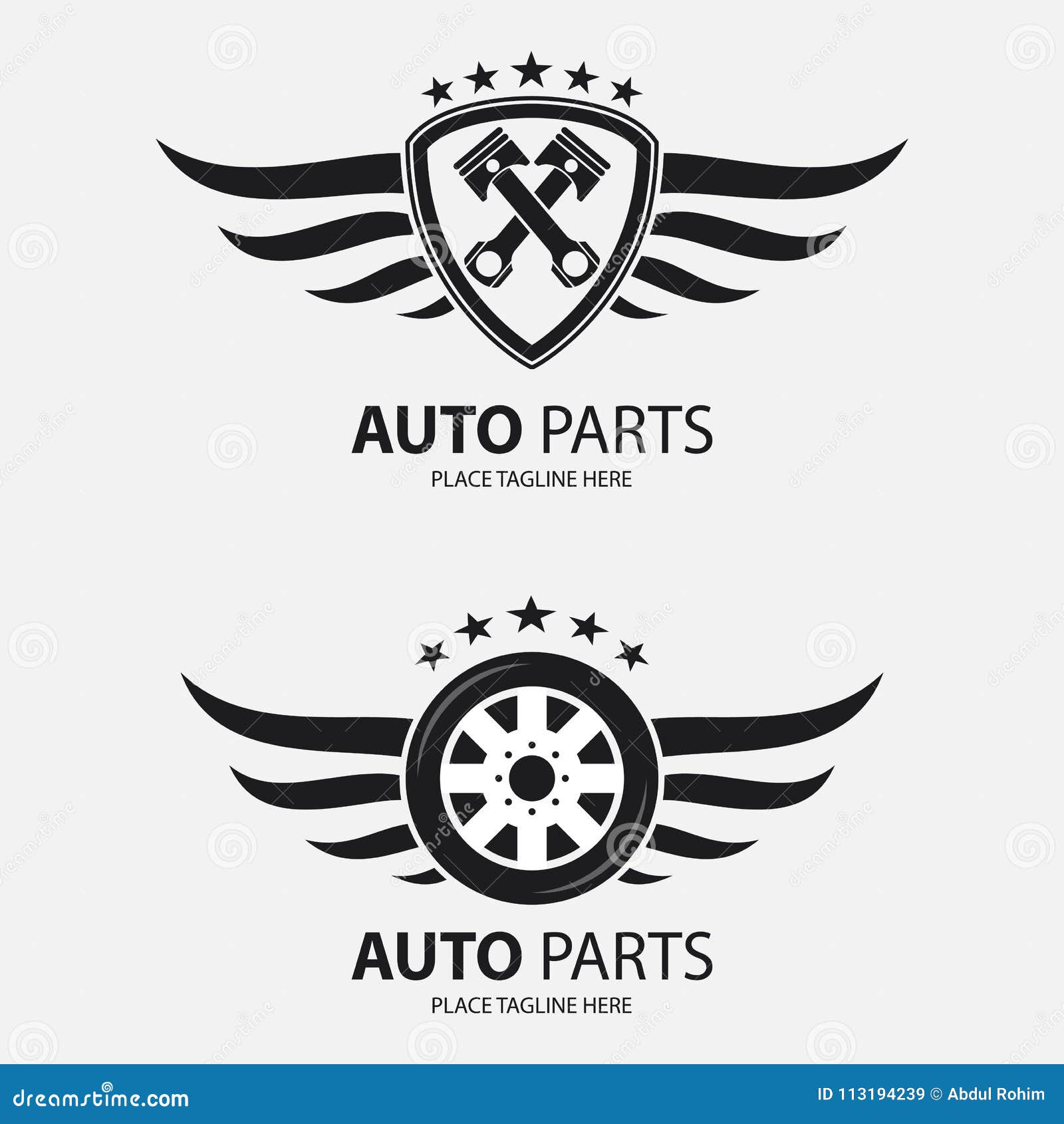 Auto Shield Icon and Winged Wheel on White Background Stock Vector ...