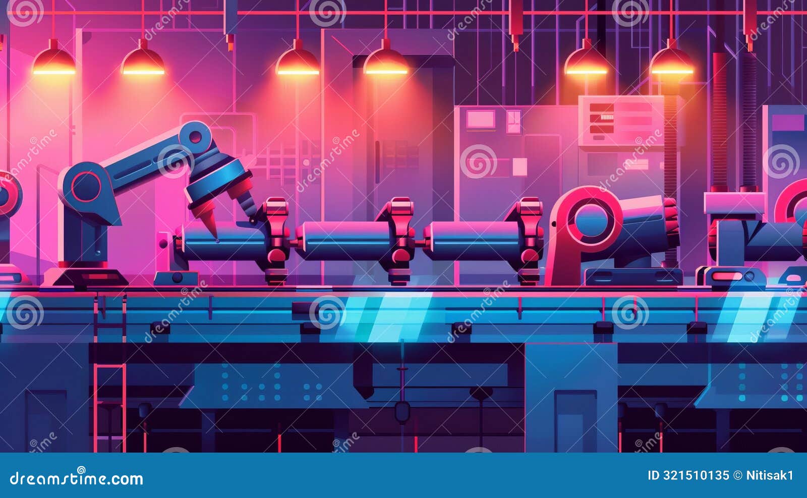 3 Illustration of an Automated Assembly Line Icon with a Colorful ...