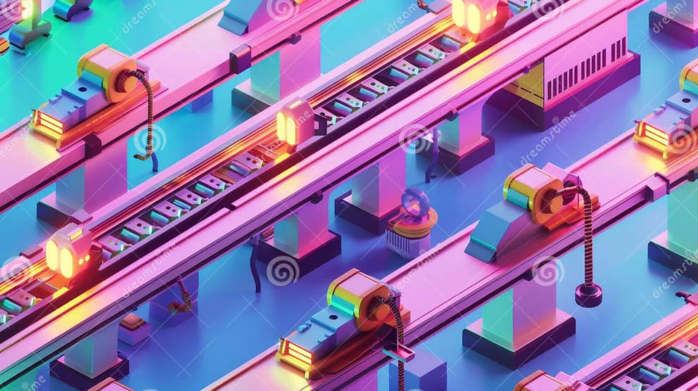 3 Illustration Of An Automated Assembly Line Icon With A Colorful