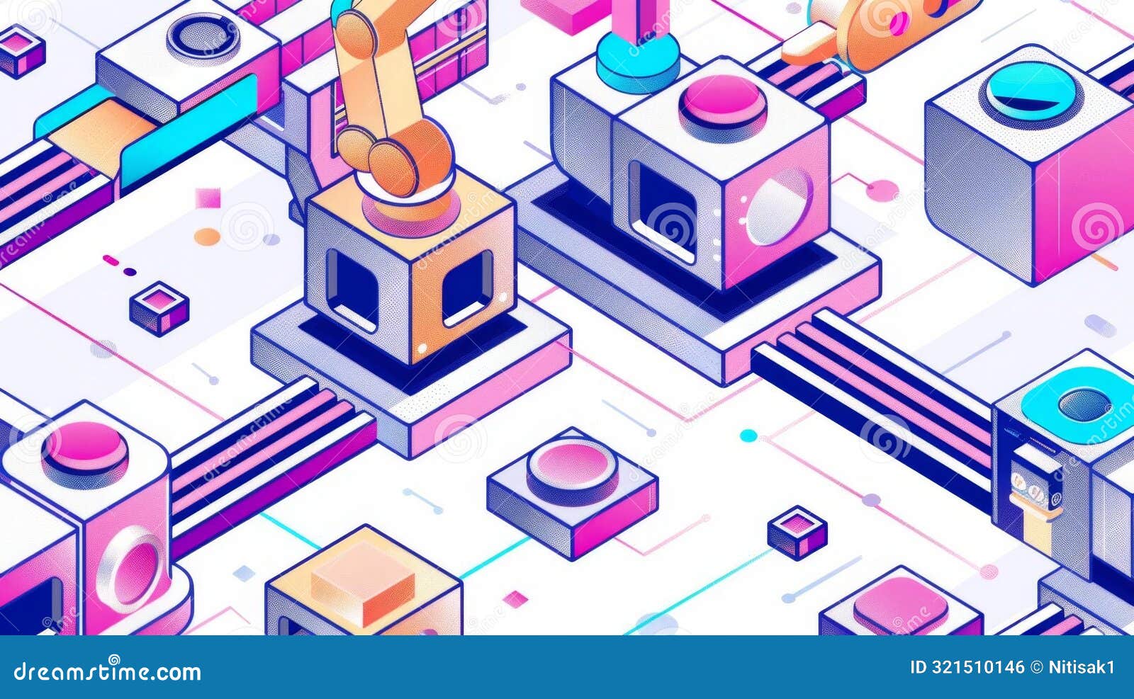 3 Illustration of an Automated Assembly Line Icon with a Colorful ...
